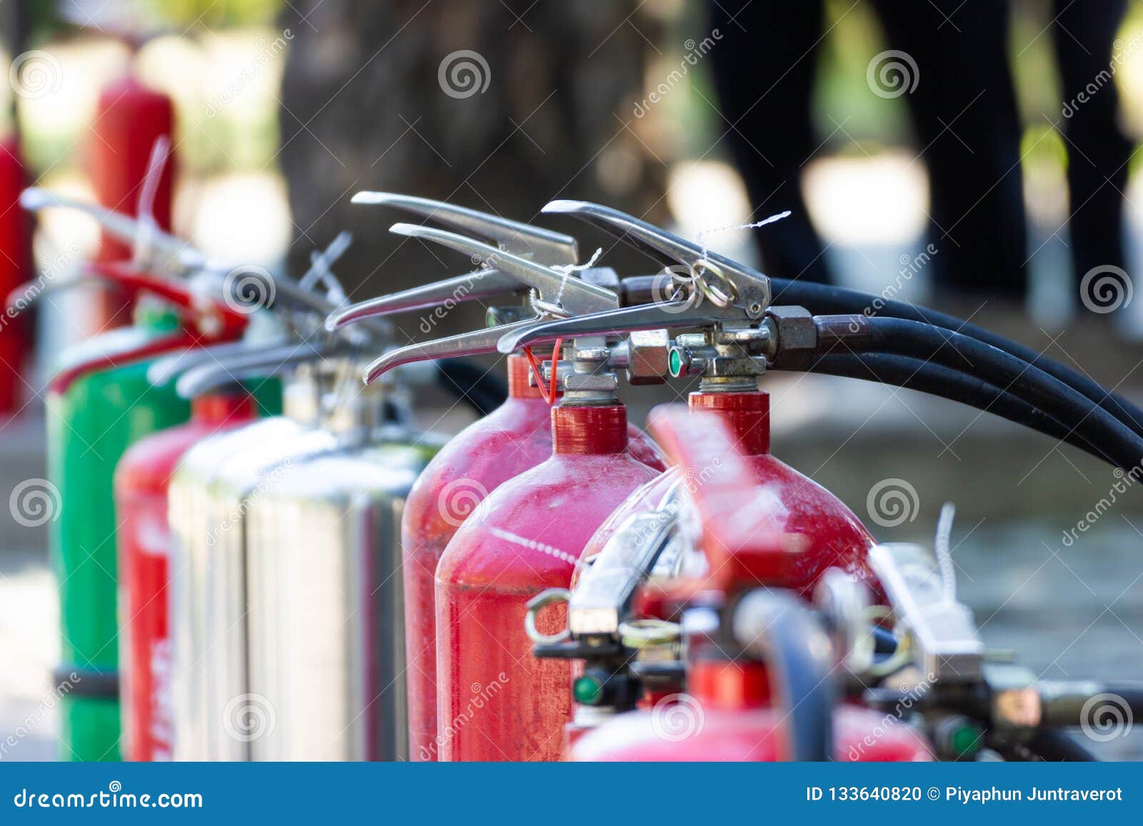 Close Up Fire Safety Set Different Types of Extinguishers Stock Photo ...