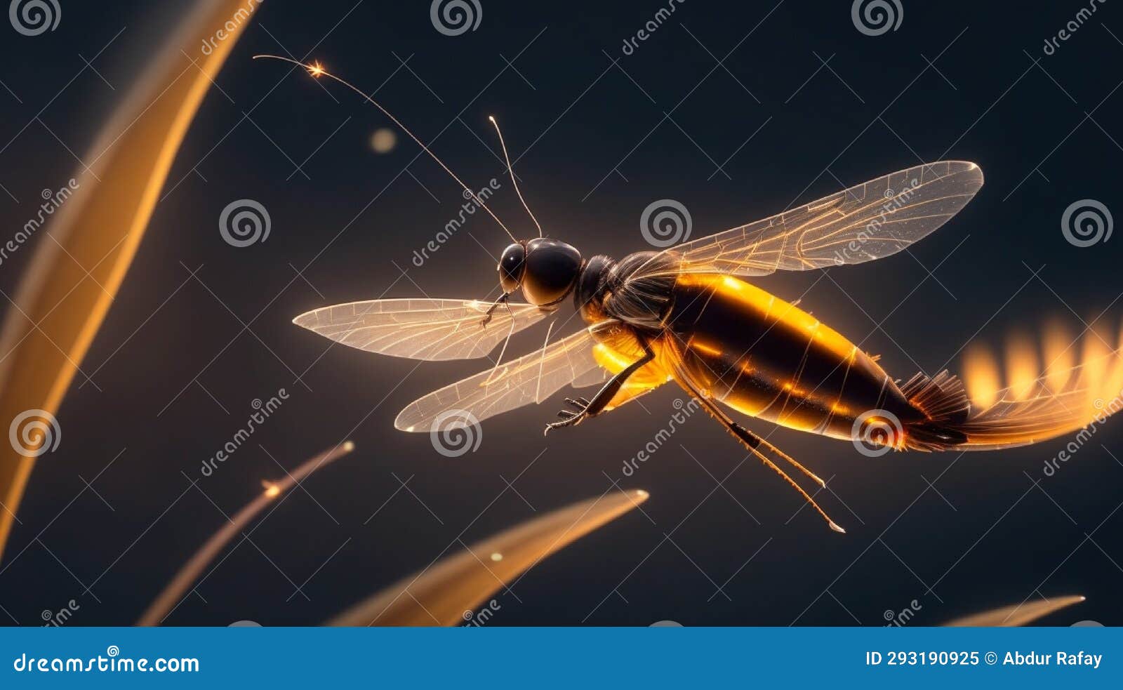 A Close-up of a Firefly in Mid-flight, Wings Spread Wide Stock ...