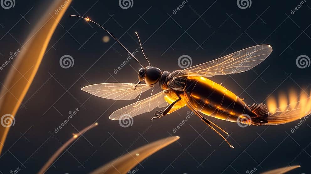 A Close-up of a Firefly in Mid-flight, Wings Spread Wide Stock ...