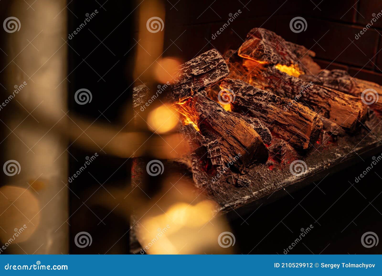 Close Up of a Fireplace with Burning Wood Logs Inside Stock Photo ...