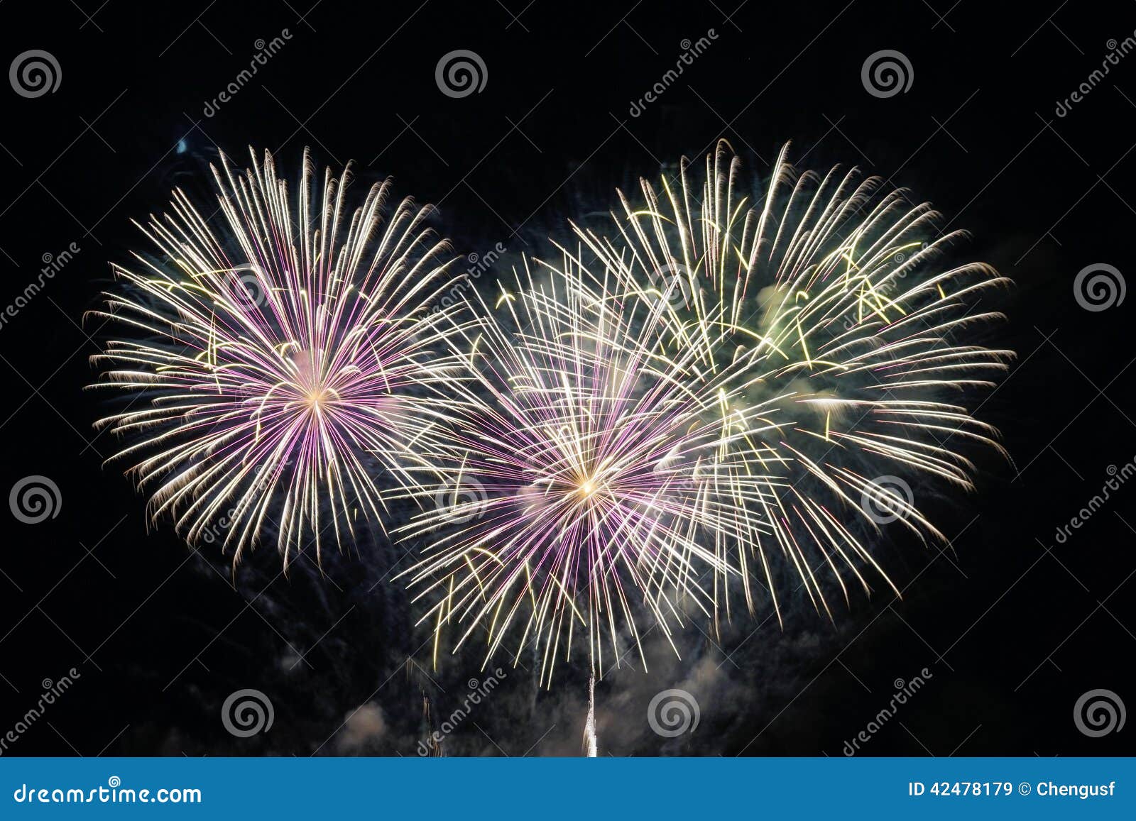 Close Up Fireworks with the Moon in the Background. Stock Image - Image ...