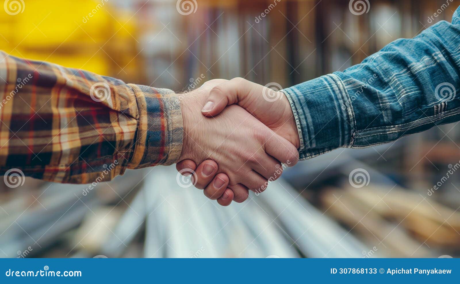 Construction Workers Handshake at Job Site Stock Image - Image of ...