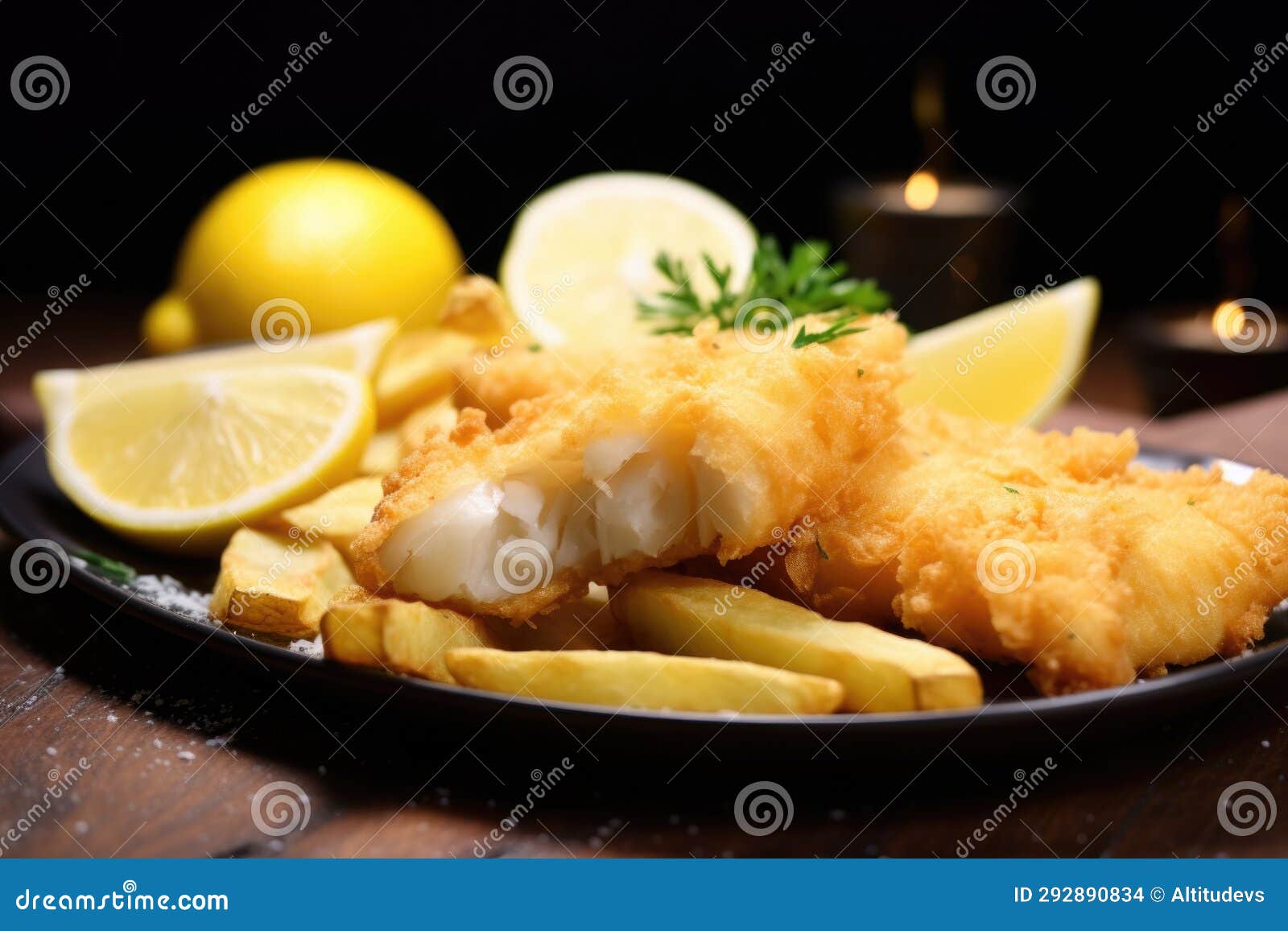 Close-up of Fish and Chips with Broken Crisp Batter Stock Photo - Image ...