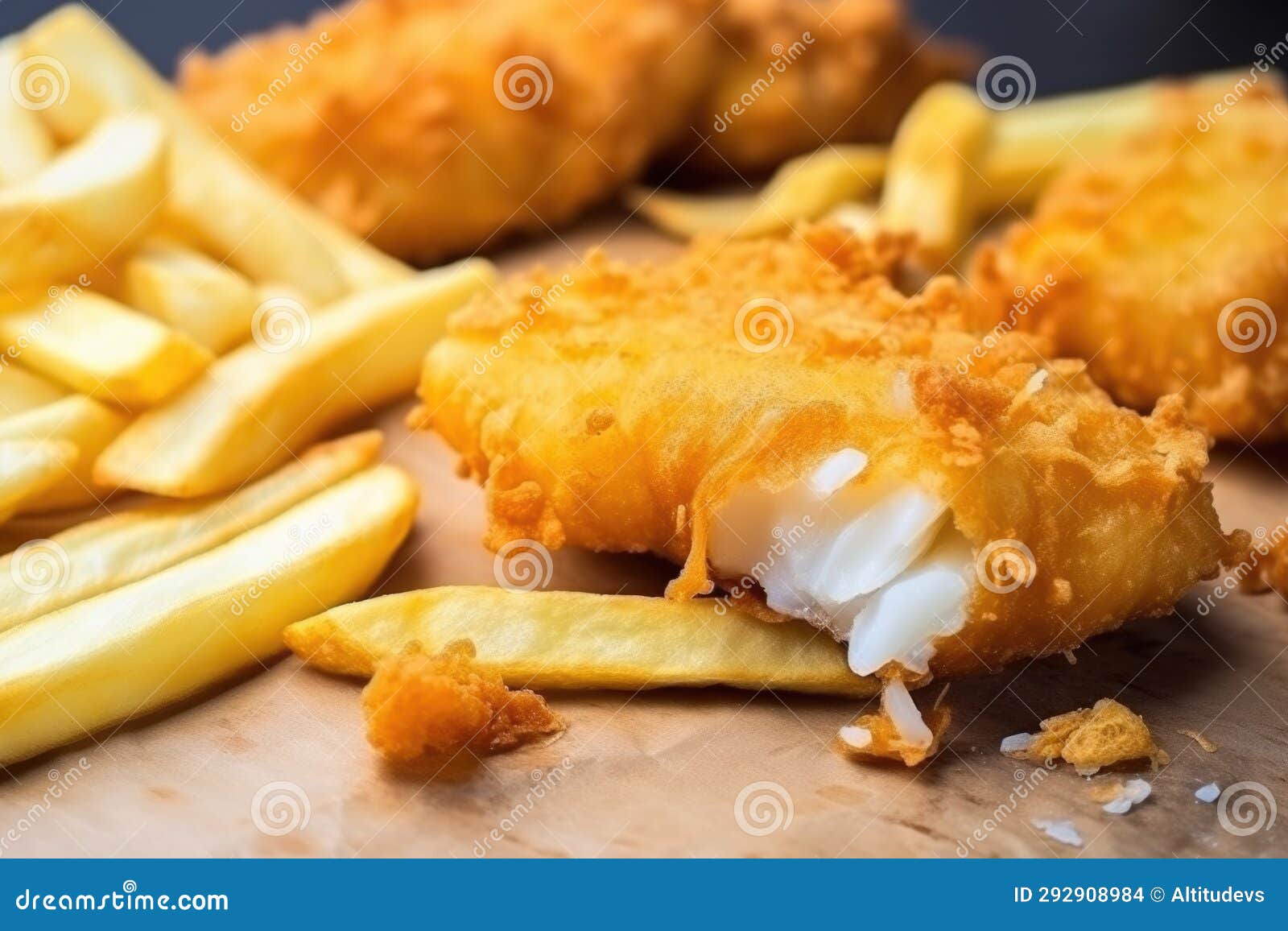 Close-up of Fish and Chips with Broken Crisp Batter Stock Photo - Image ...