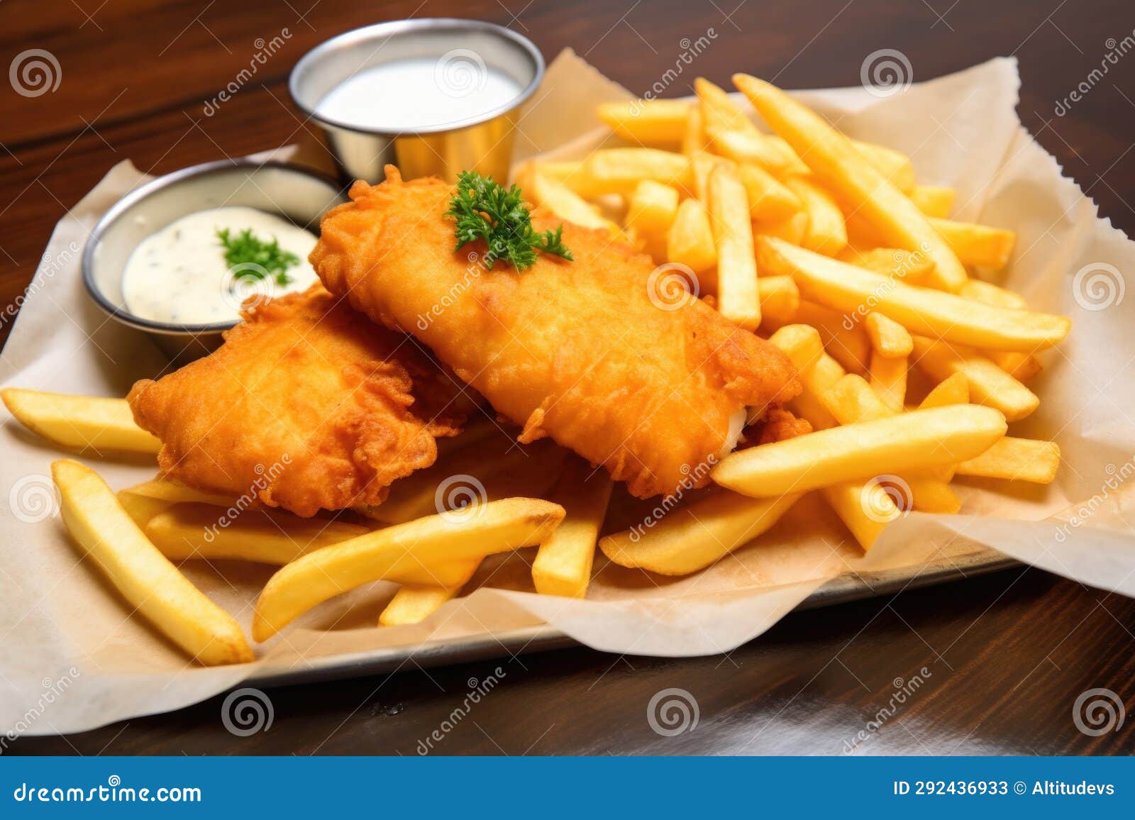 Close-up of Fish and Chips Served on Plain Paper Stock Illustration ...