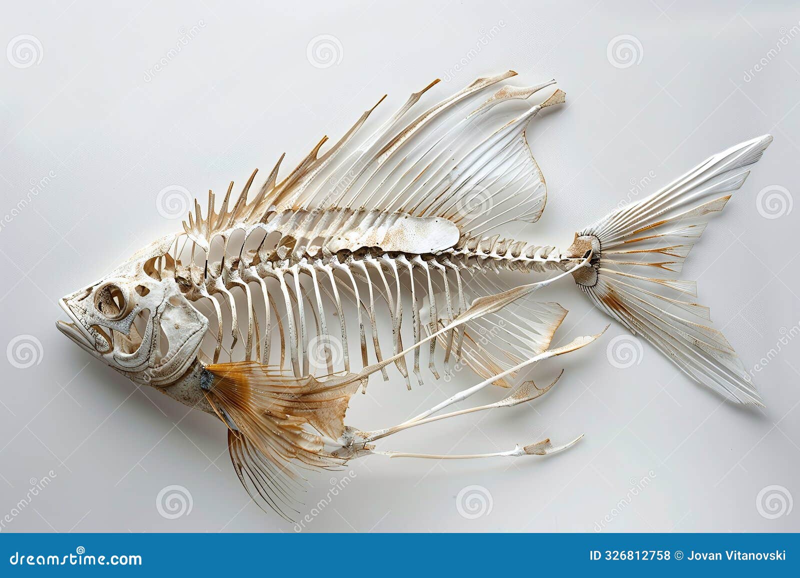Fish Skeleton on White Background in Top View Stock Illustration ...