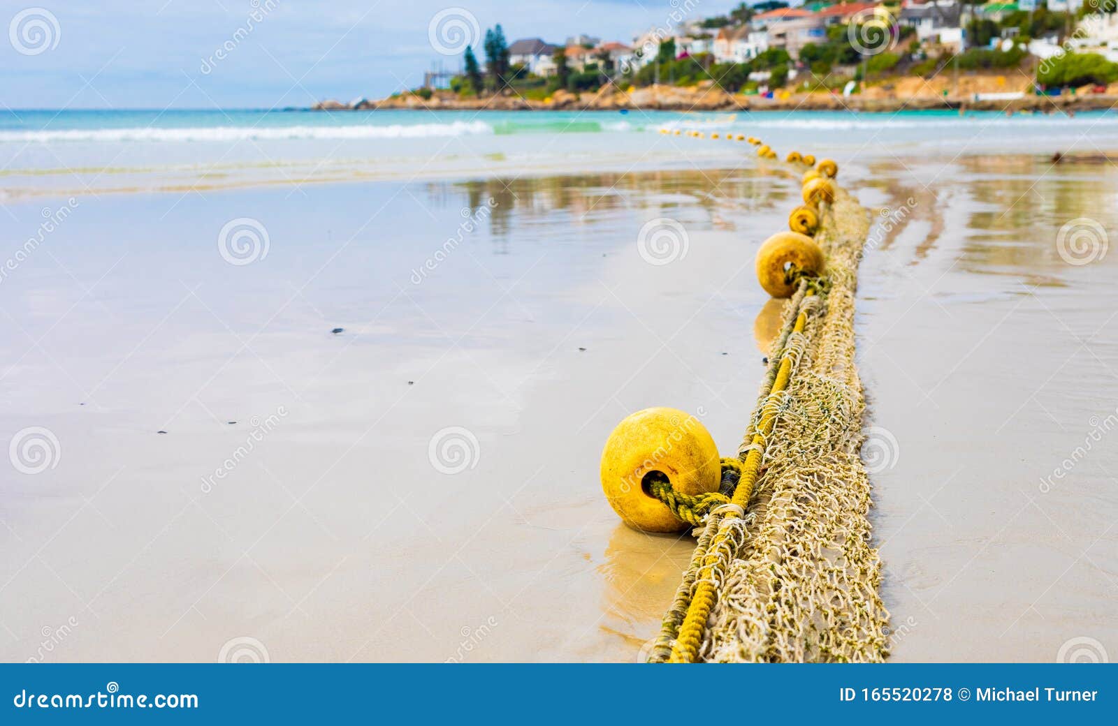 Close-up of Shark Net on a Sandy Beach Stock Photo - Image of buoy ...