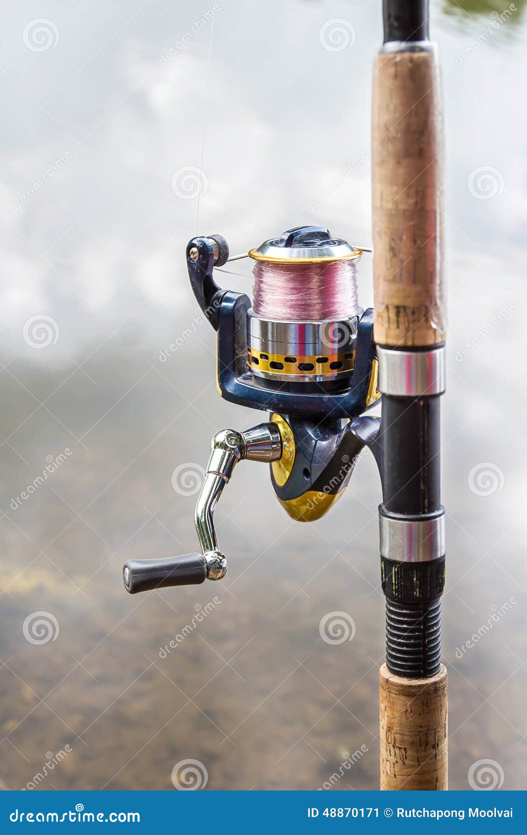 Close Up the Fishing Rod with Reel Stock Image - Image of silver ...