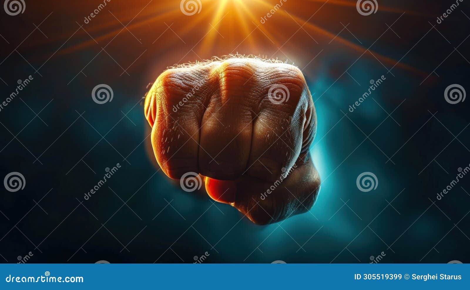A Close Up of a Fist Pointing at the Camera with Bright Light Shining ...