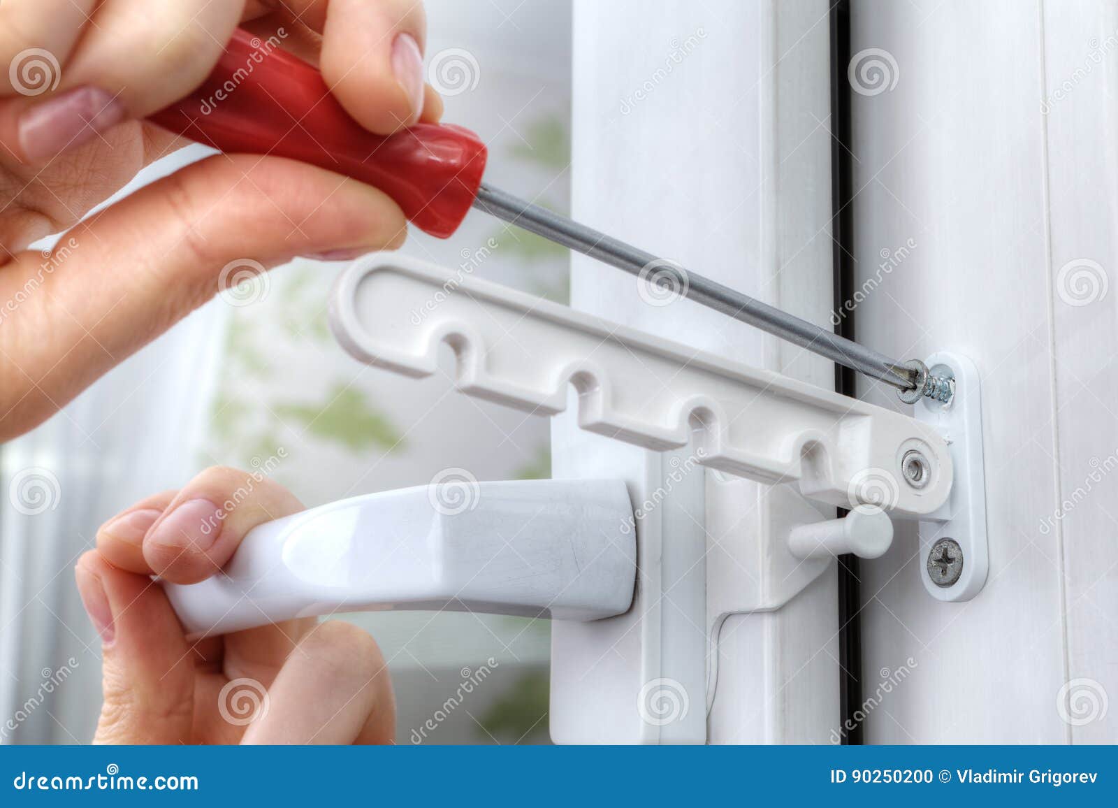 Use Of Restrictor Opening PVC Windows At Airing The Room. Stock Photo ...