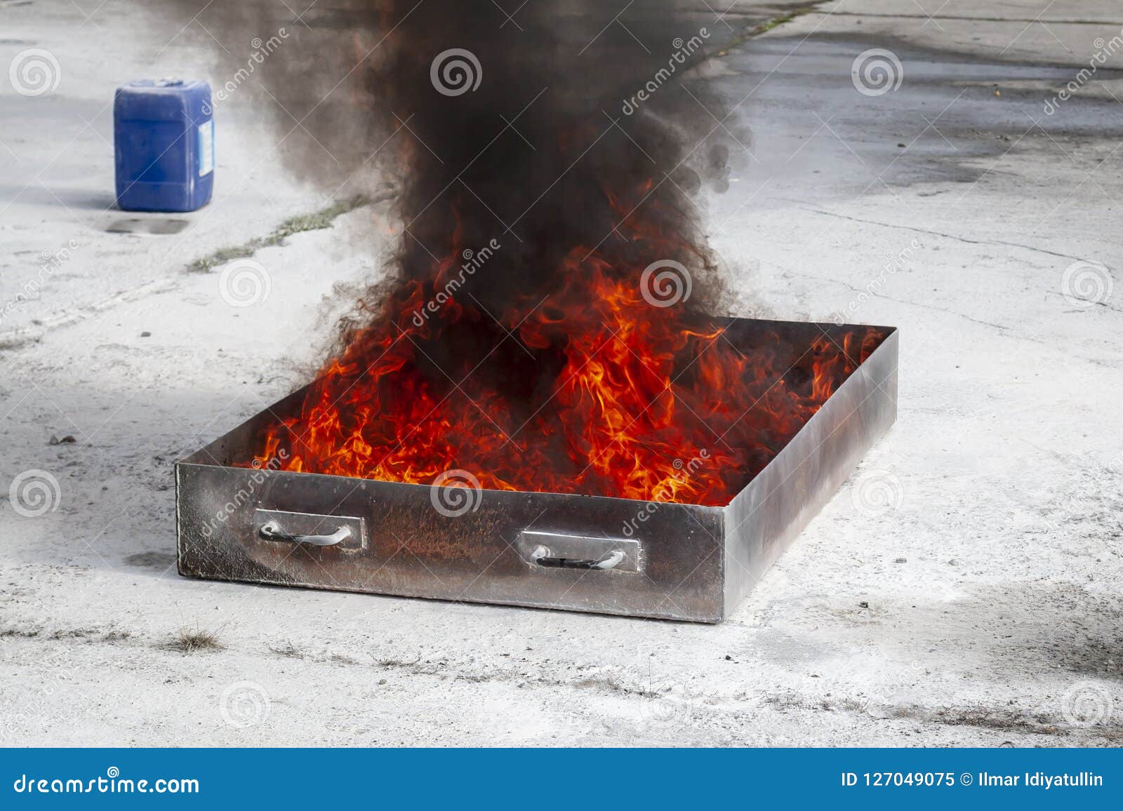 The Flame On A Big Tray,fire On Container For Fire Training Even Stock ...