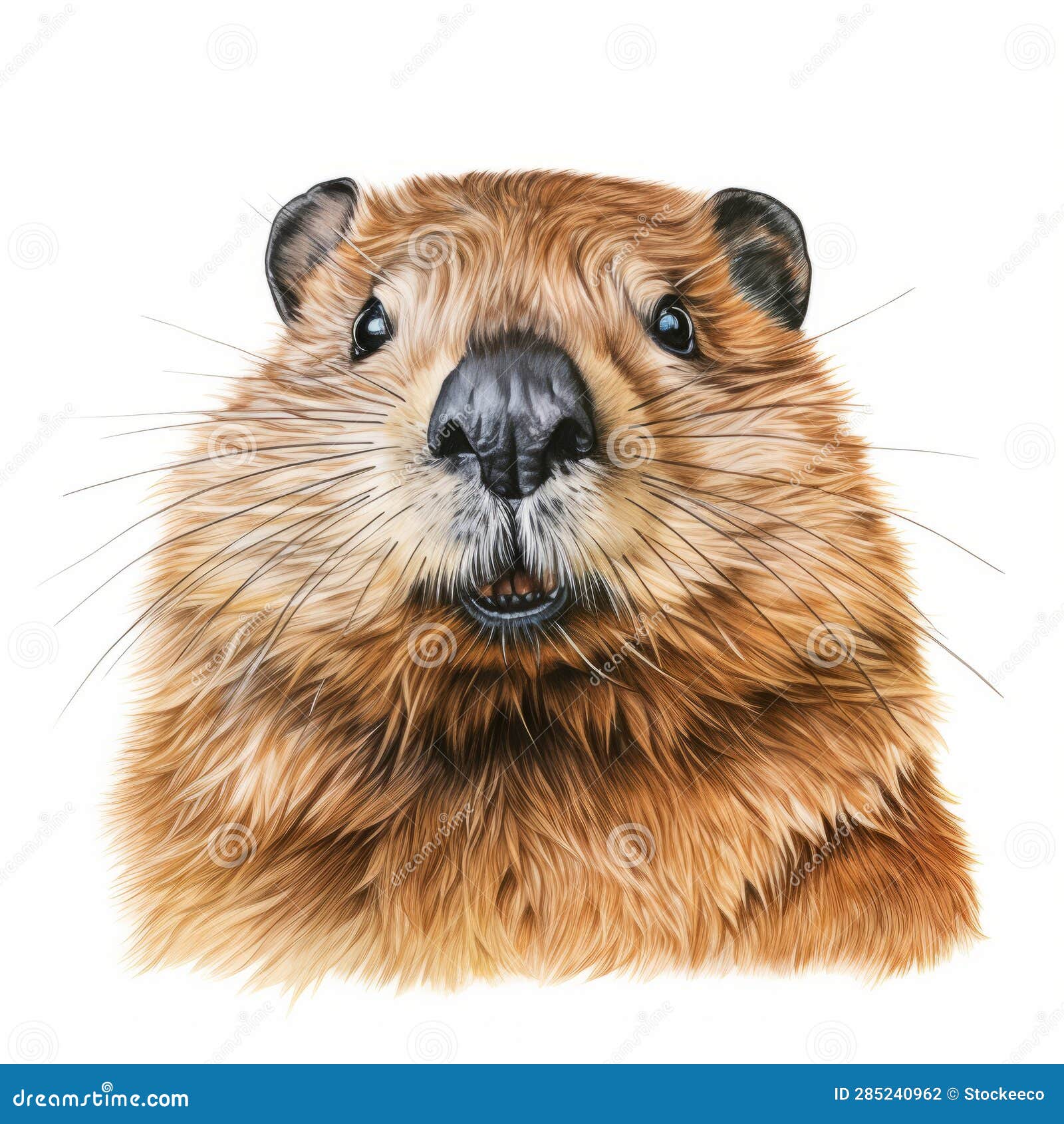 Close-up Flat Drawing of Beaver in Front View on White Background Stock ...