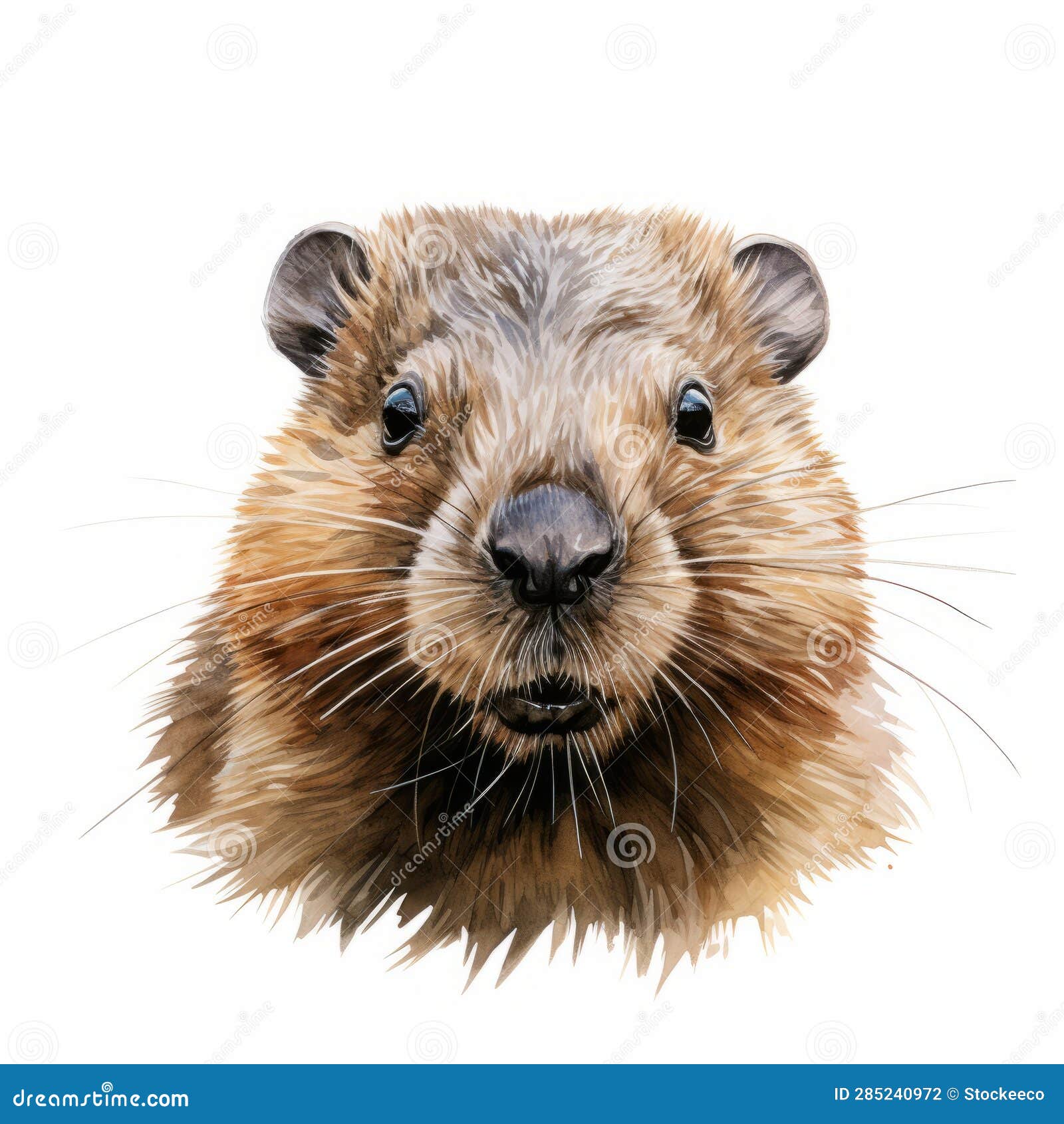 Close-up Flat Drawing of Beaver in Front View on White Background Stock ...