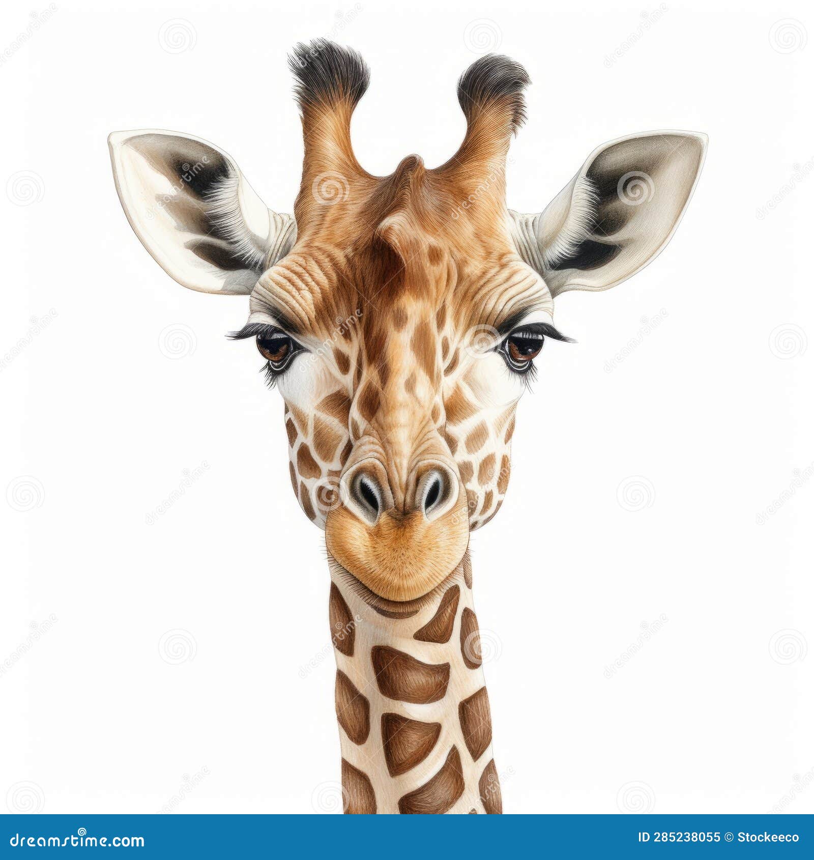 Close-up Flat Drawing of Giraffe on White Background Stock Illustration ...