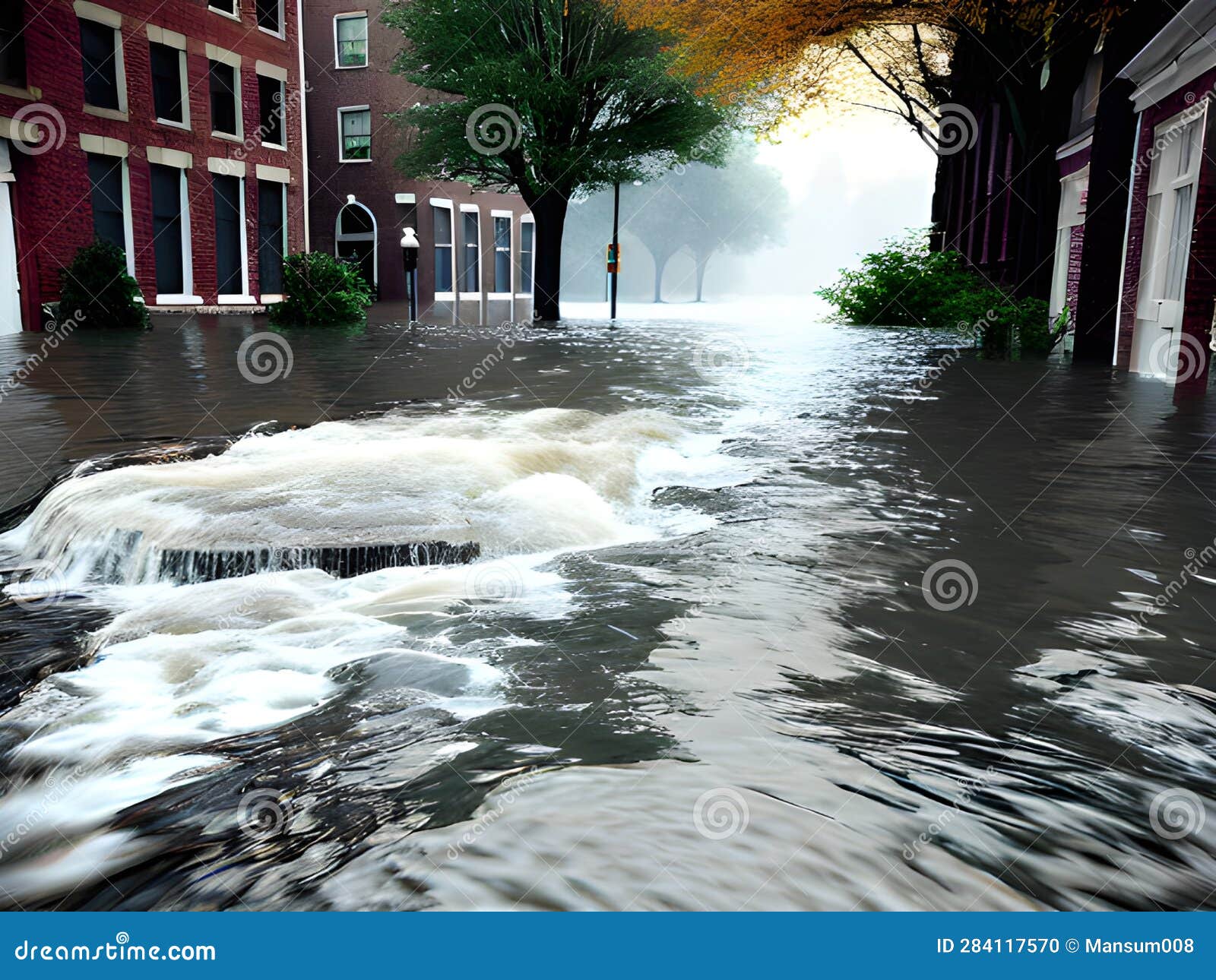 Close Up Flood in the Streets, Ai Generated Stock Illustration ...