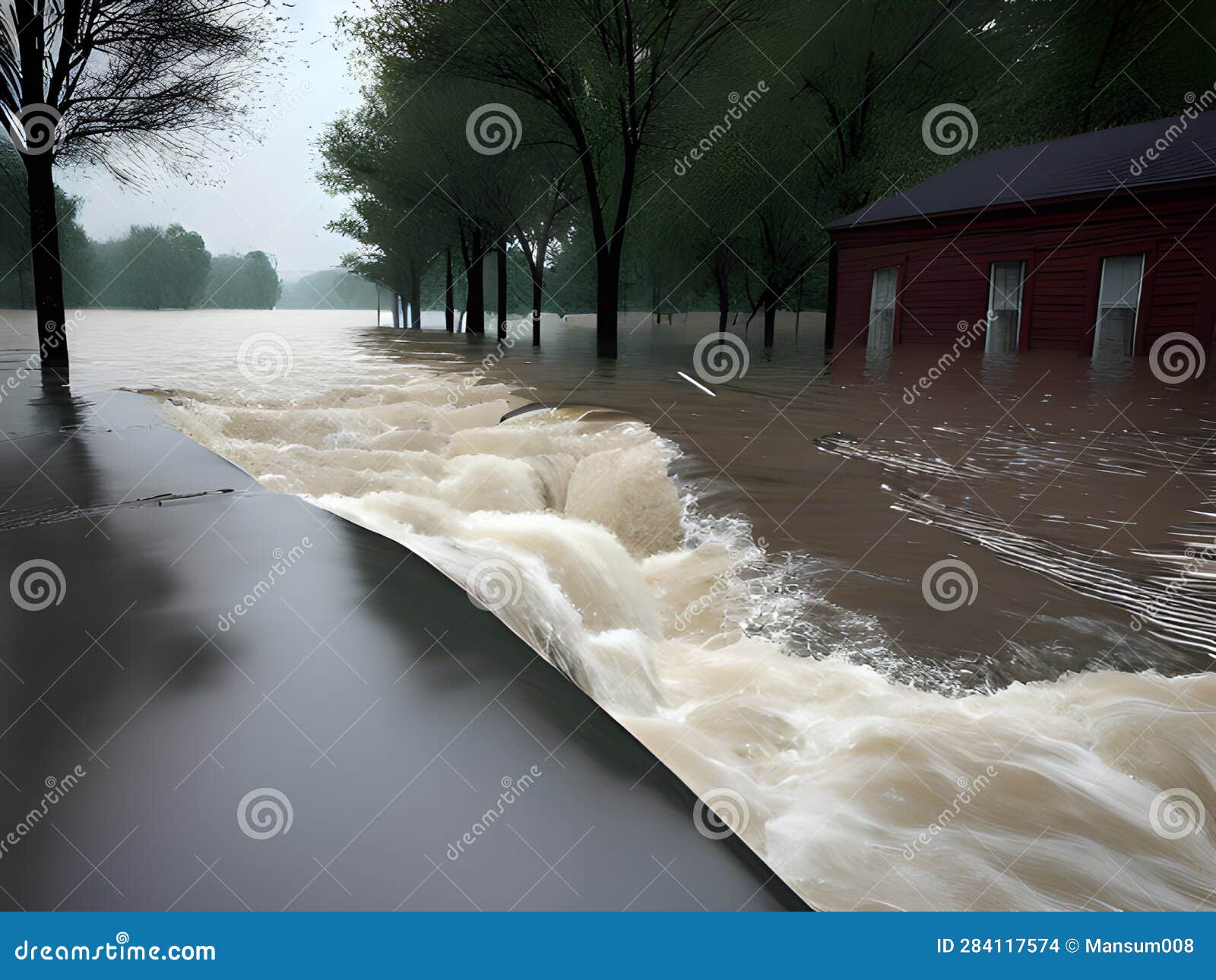 Close Up Flood in the Streets, Ai Generated Stock Illustration ...