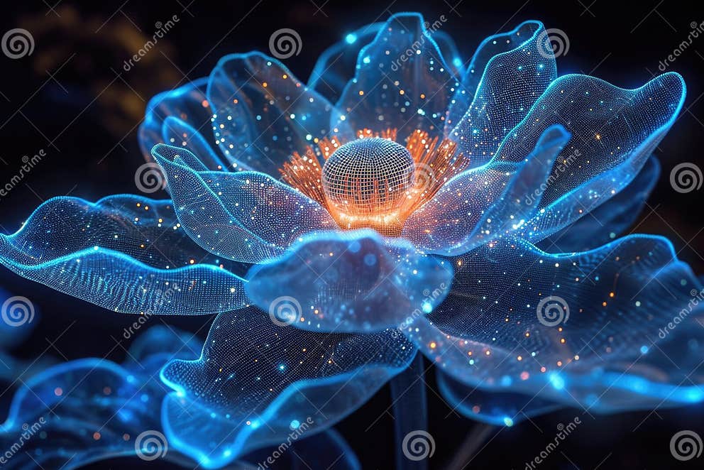 A Close Up of a Flower with Blue Lights Artificial Glowing Object ...