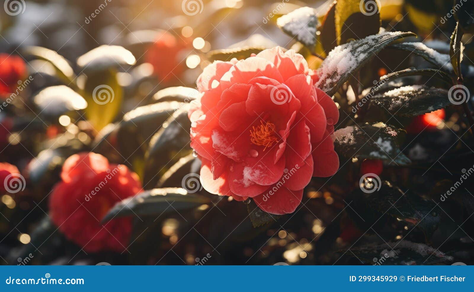 A Close Up of a Flower with Snow on it Stock Image - Image of outdoors ...
