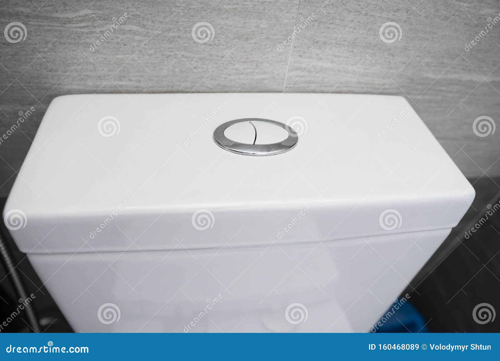 Close Up on a Flush Toilet Button for Cleaning a Toilet. Stock Image ...