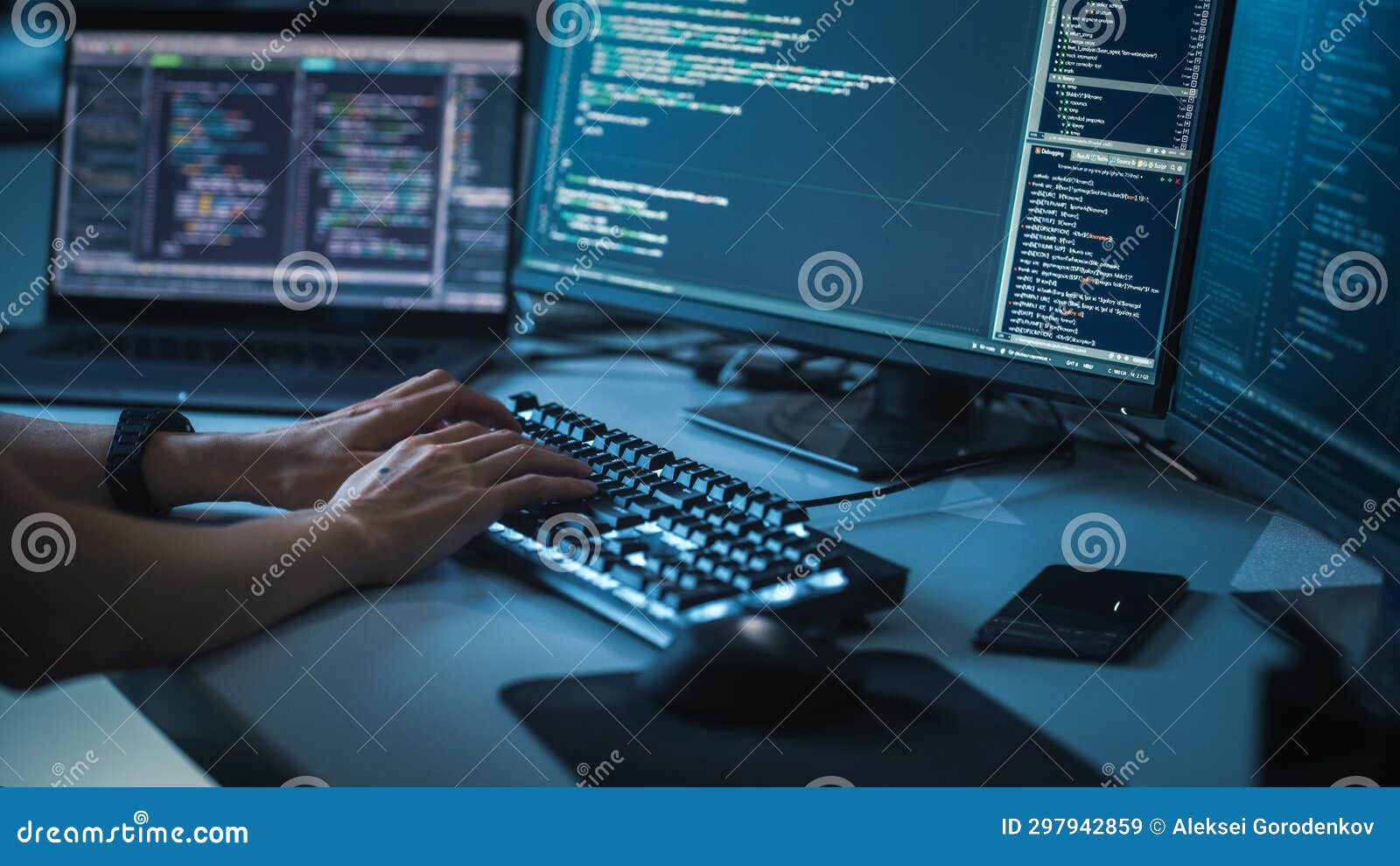 Close-up Focus on Person S Hands Typing on the Desktop Computer ...