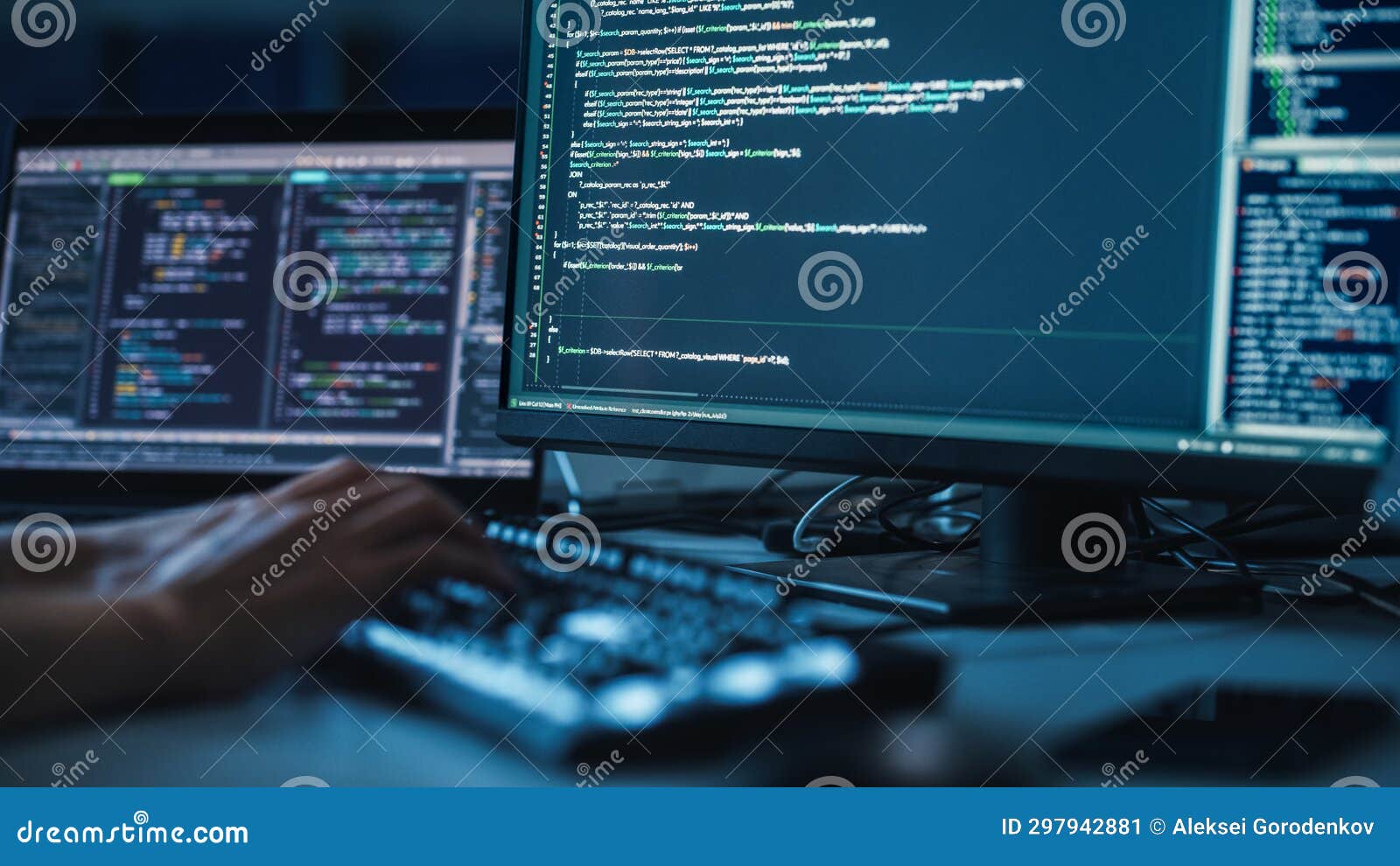 Close-up Focus on Person S Hands Typing on the Desktop Computer ...