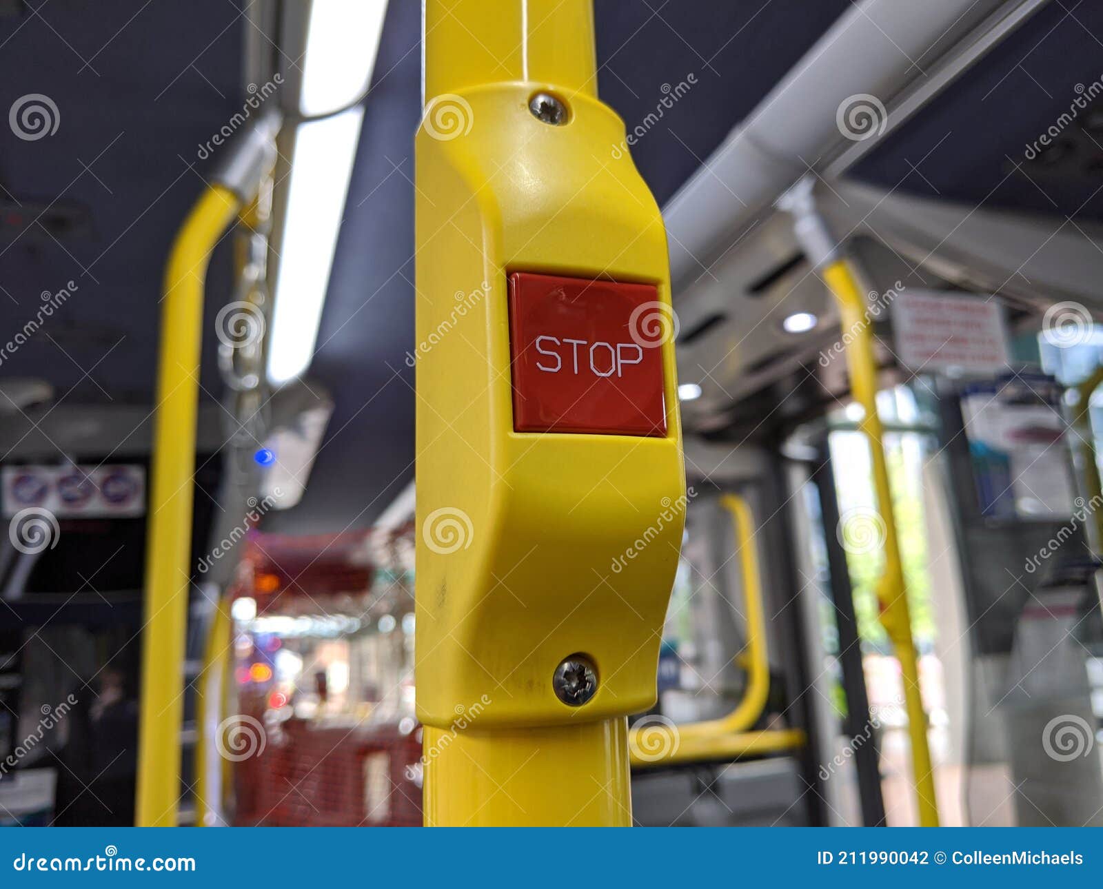 A Red `Stop` Button Inside a Metro Bus in Seattle Stock Photo - Image ...