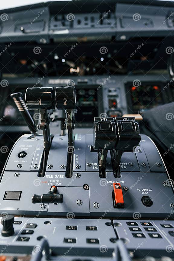 Close Up Focused View of Cockpit Electronics and Control Devices Stock ...