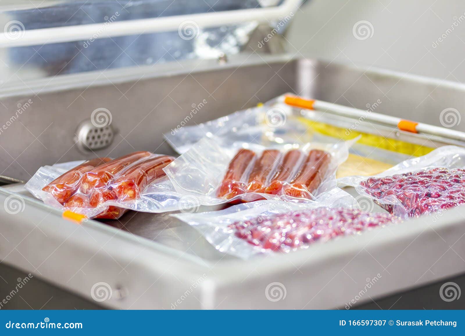 Close Up Food or Meat Sausage after Packing in Envelope Plastic on ...
