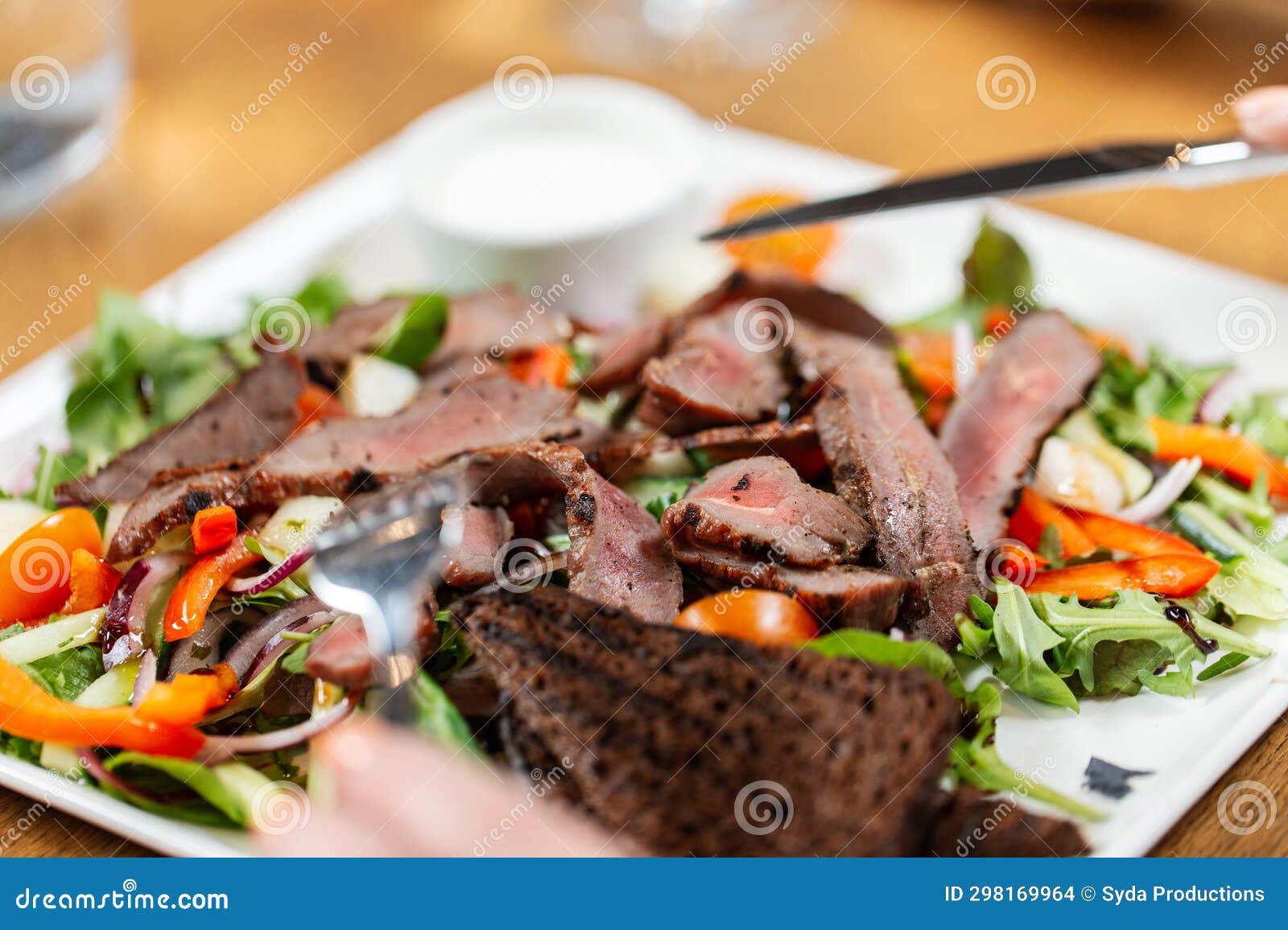 Close Up of Food on Plate at Restaurant Stock Photo - Image of arugula ...