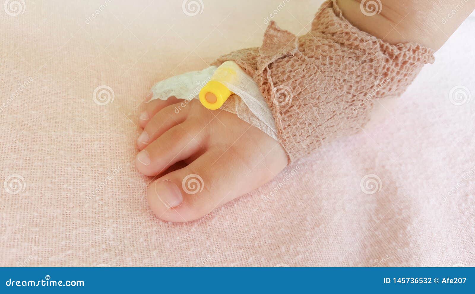 Close-up Foot of Child Patient with Saline Solution Drip Stock Photo ...