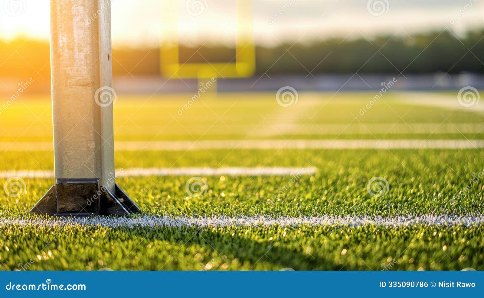 Close-up of a Football Goal Post Base, with the Field Line in Sharp ...