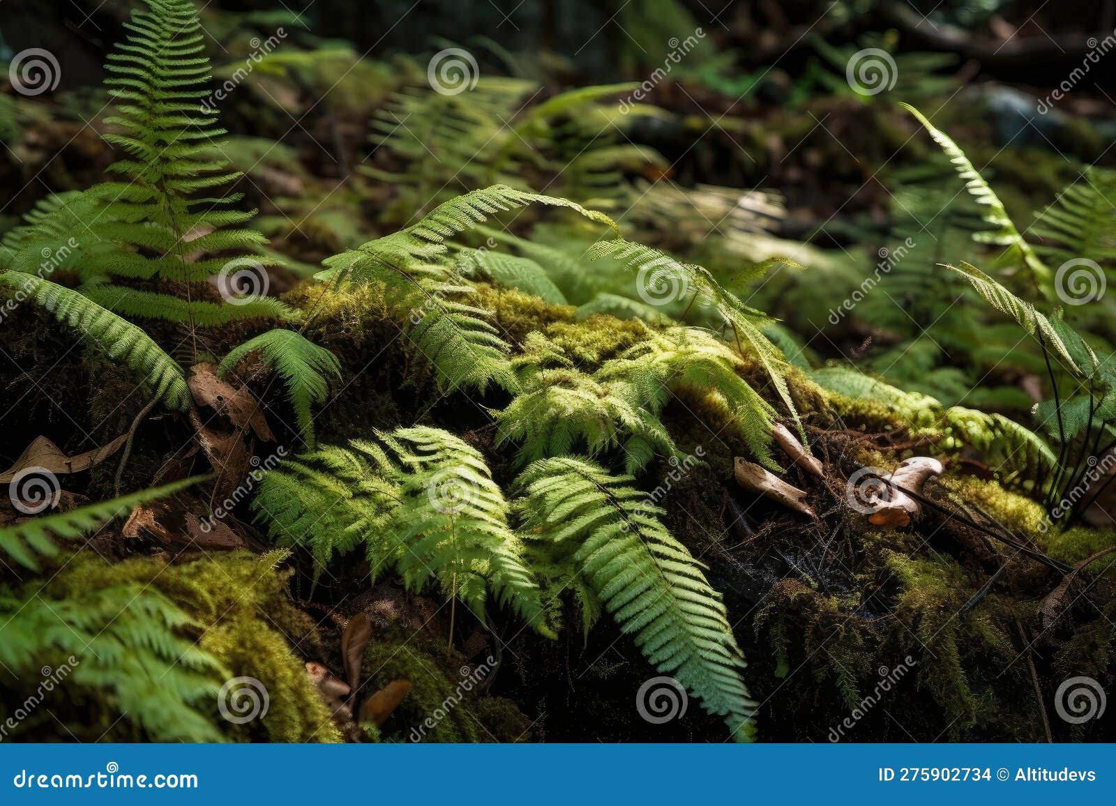 Close-up of Forest Floor, with Ferns and Mosses Stock Photo - Image of ...