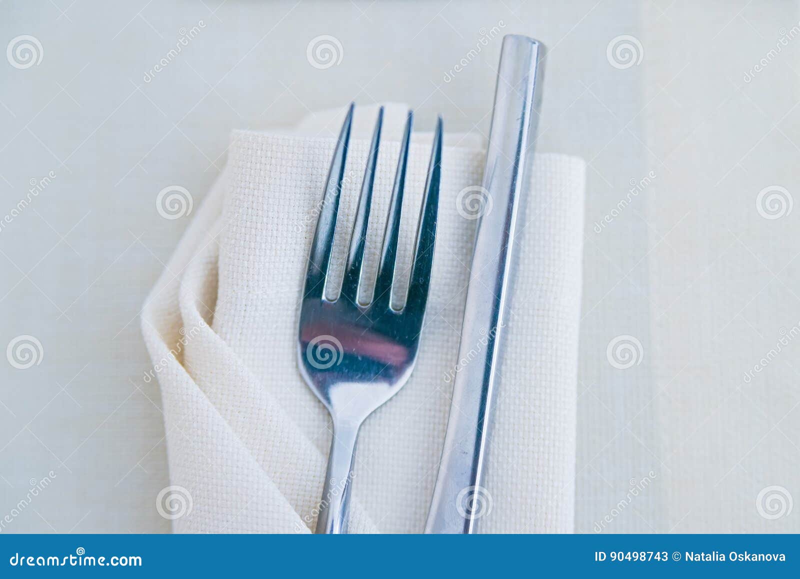 Close Up Fork on White Napkin in Restaurant Stock Image - Image of ...