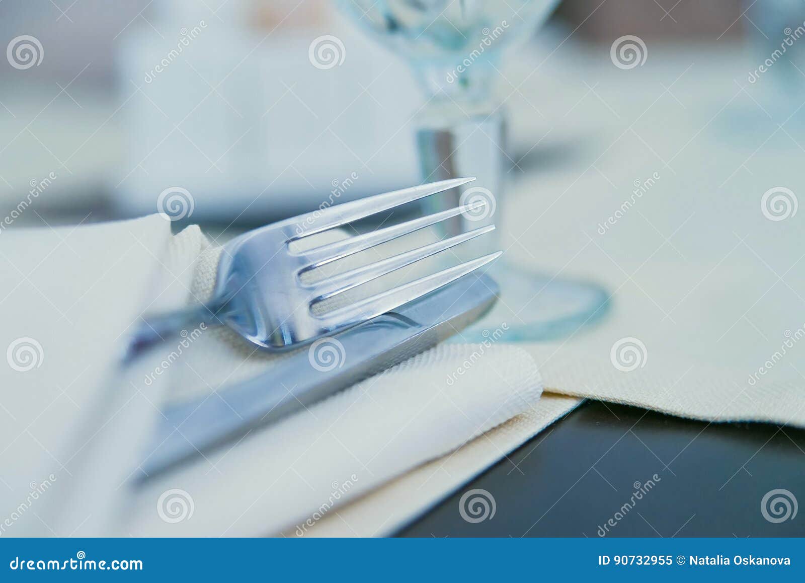 Close Up Fork on White Napkin in Restaurant Stock Image - Image of ...