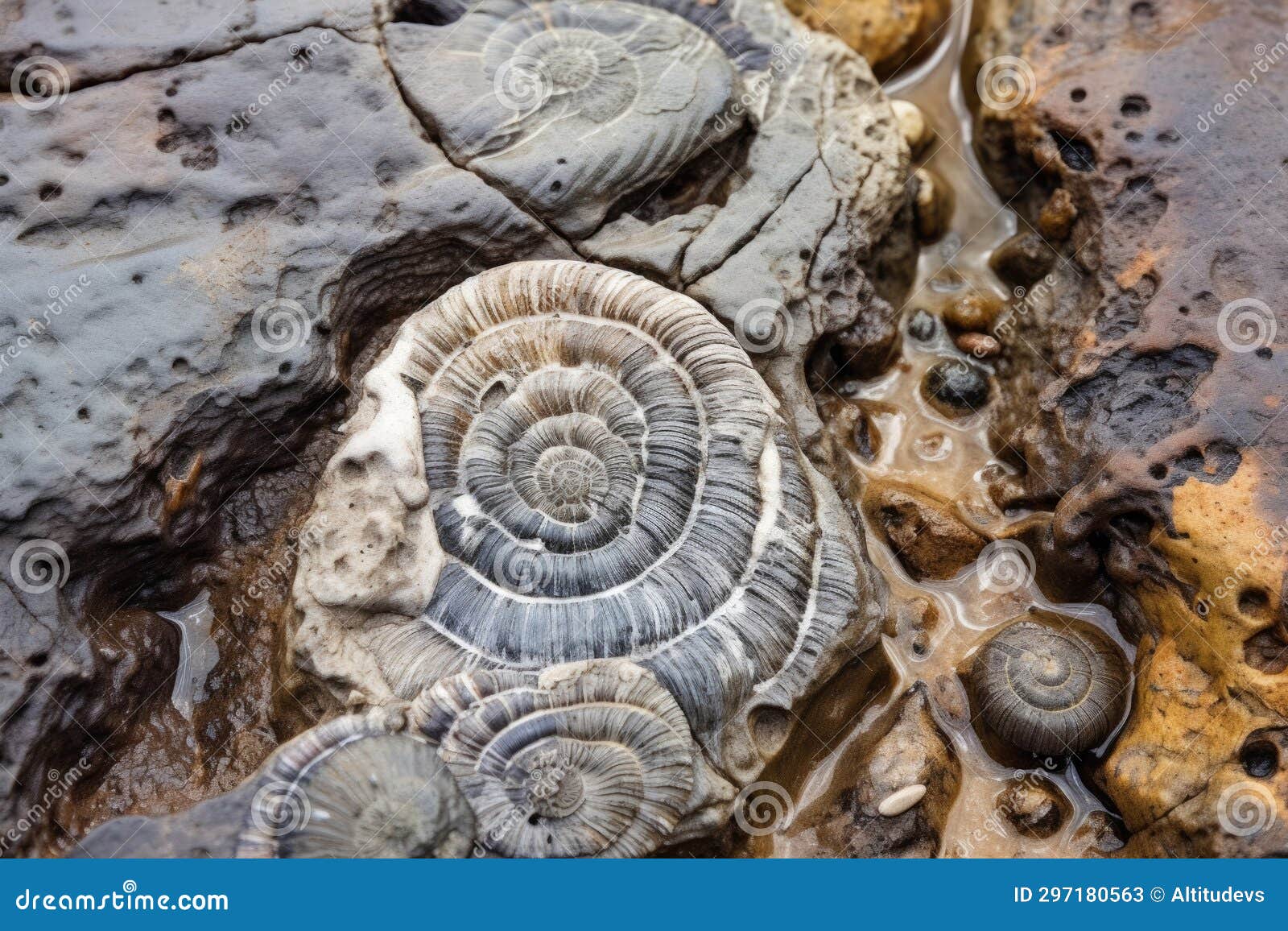 Close-up of Fossils Embedded in Cliff Rock Stock Illustration - Illustration of remains, history ...