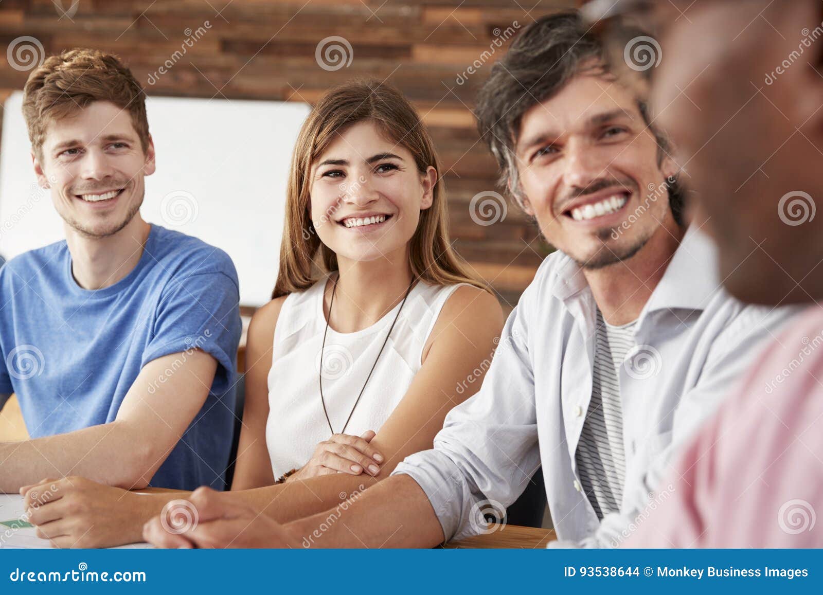Close Up of Four Happy Work Colleagues Stock Photo - Image of ...