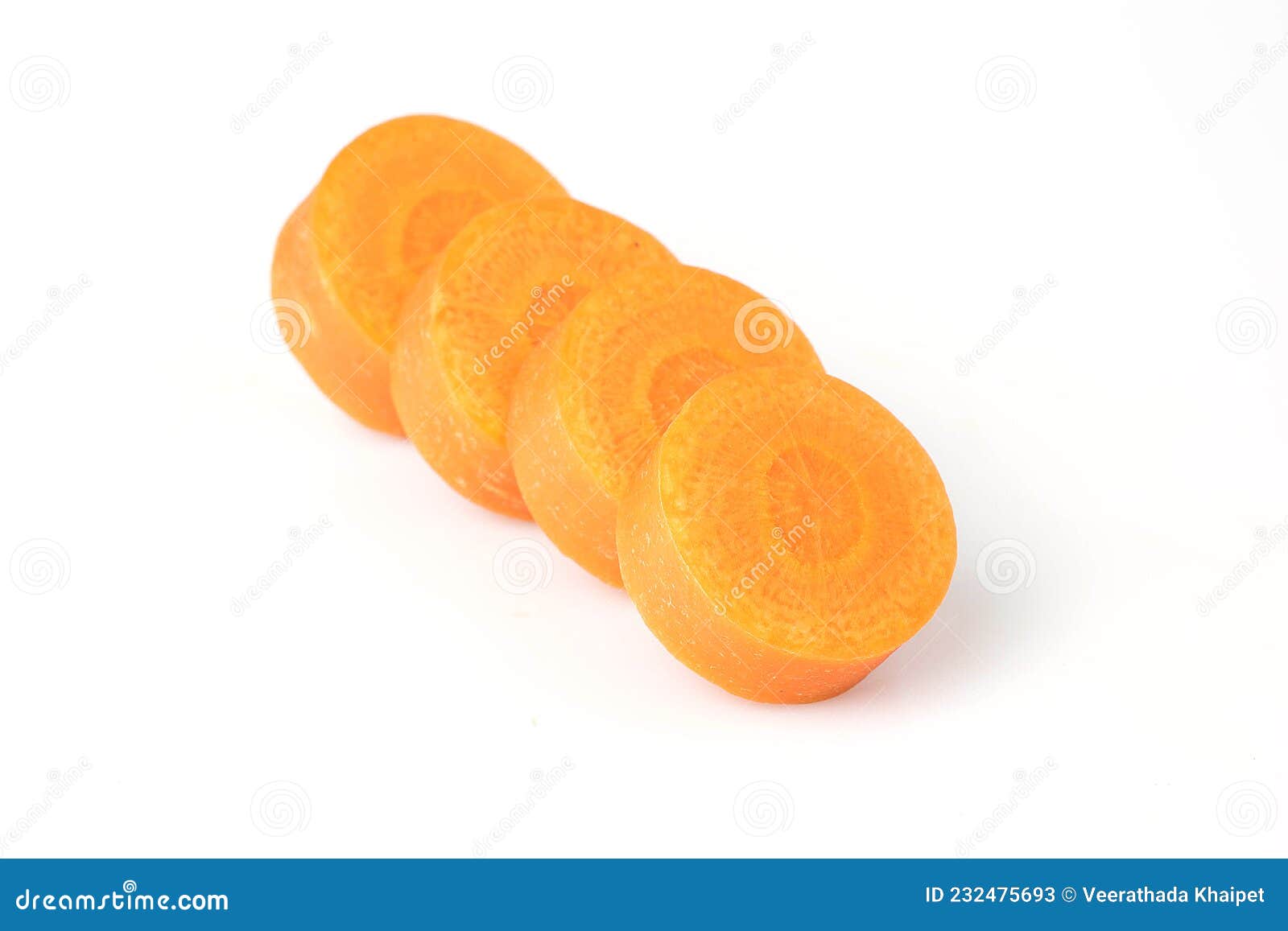 Close Up Four Round Thin Cut Carrot Slices Isolated on White Stock ...