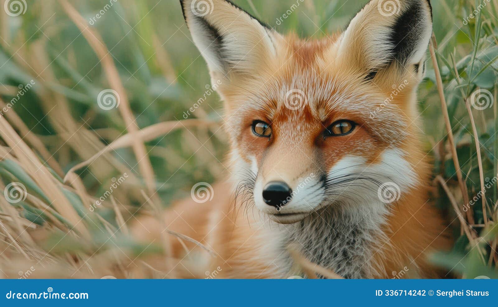 A Close Up of a Fox Sitting in Tall Grass, AI Stock Photo - Image of ...