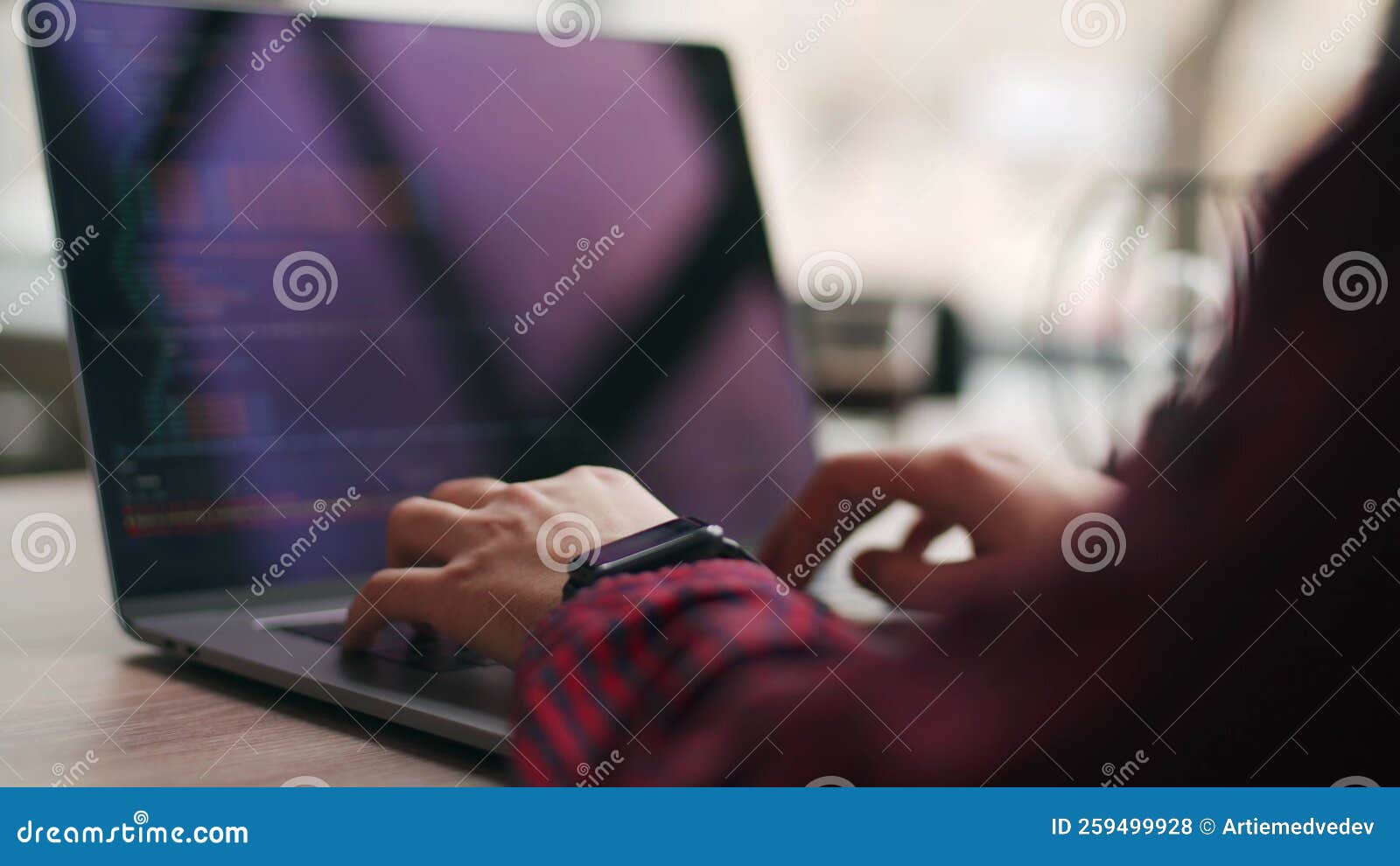 Close Up of Freelancer S Hands Typing Code on Laptop Keyboard. Camera ...