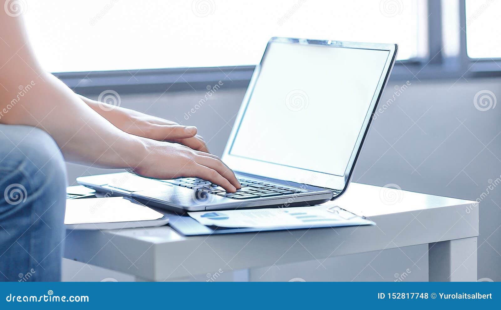 Close Up.freelancer Using Laptop for Work. People and Technology Stock ...