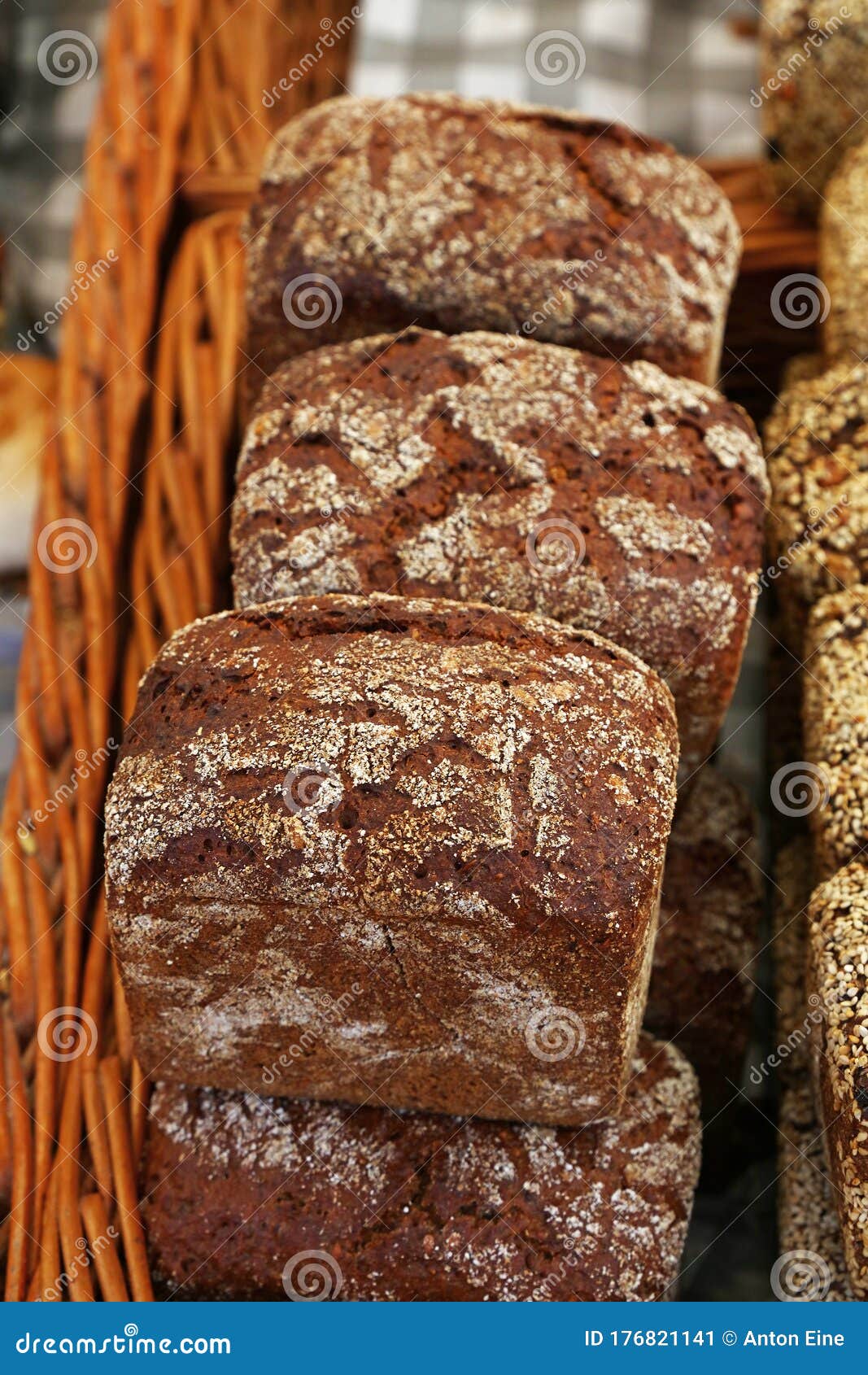 Close Up Fresh Bread Loaves on Retail Display Stock Image - Image of ...