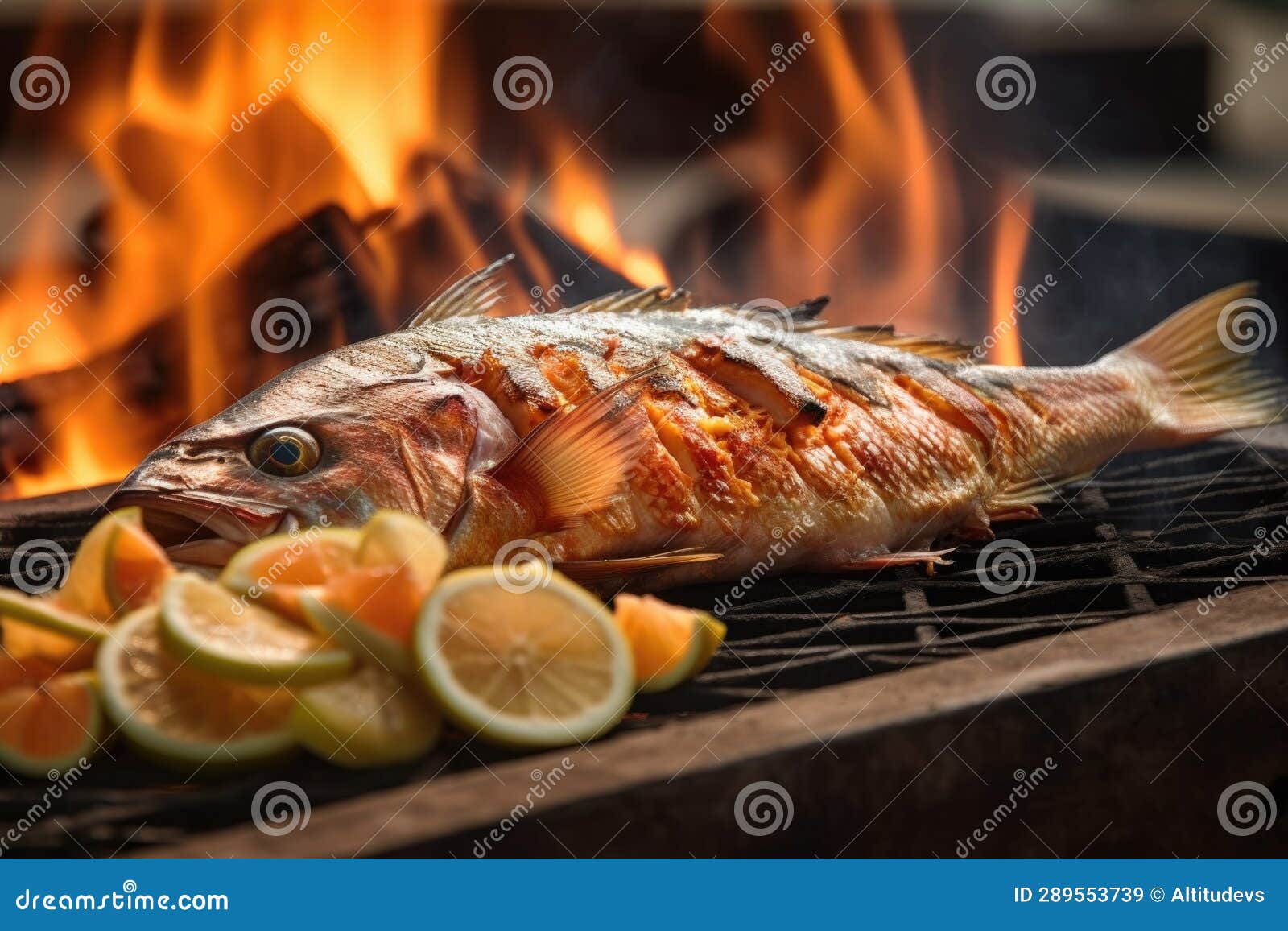Close-up of Fresh Catch Sizzling on Beach Grill Stock Image - Image of ...