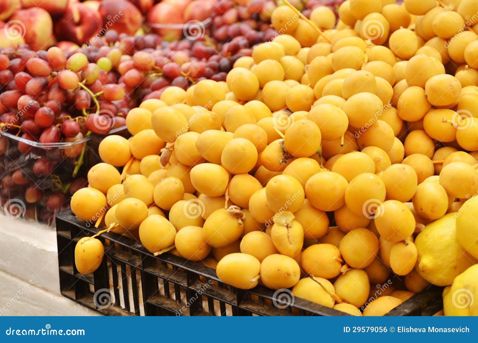 Close Up of Fresh Dates and Grapes on Market Stand Stock Photo - Image ...