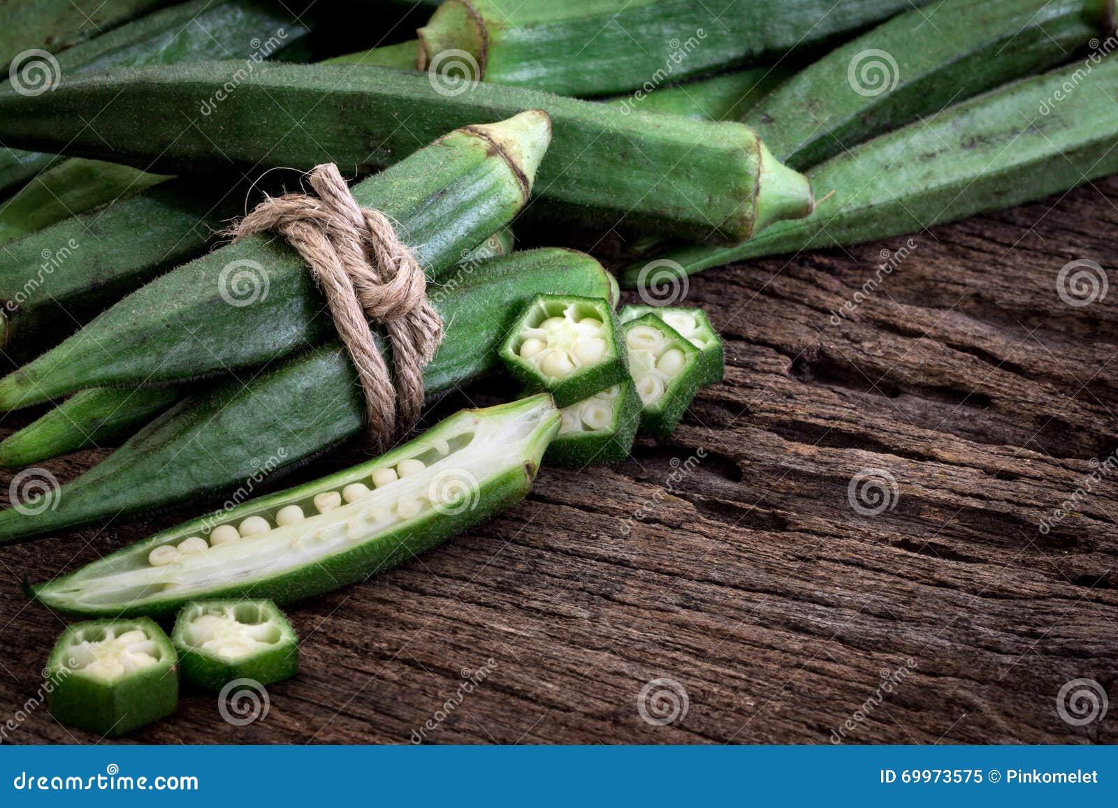 Close Up Fresh Okra on Wooden Plate Stock Image - Image of healthy ...