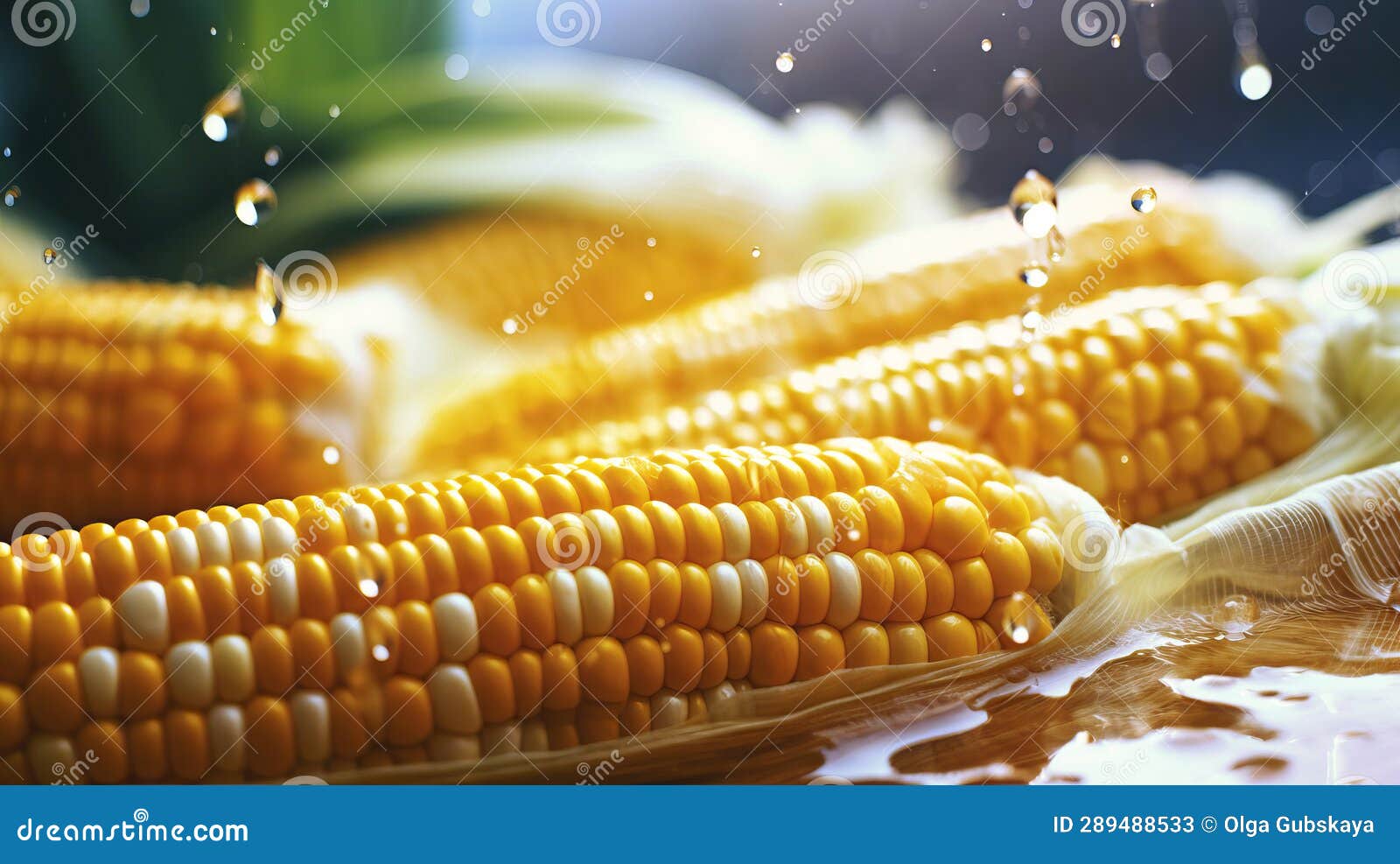 Close-up of Fresh Ripe Corn Cobs with Water Drops. AI Generated Stock ...