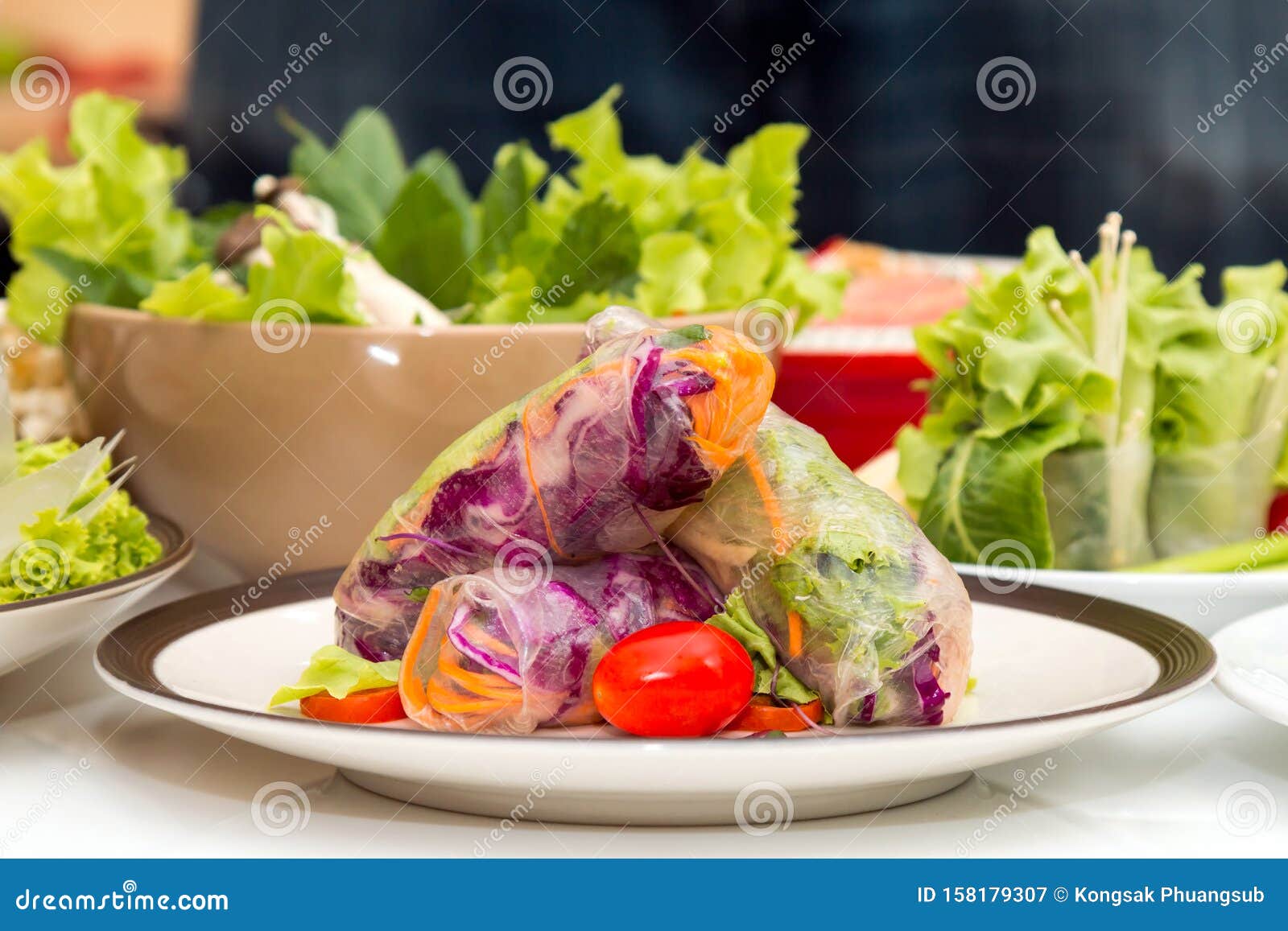 Close Up of Fresh Spring Roll on Disk Stock Image - Image of dipping ...