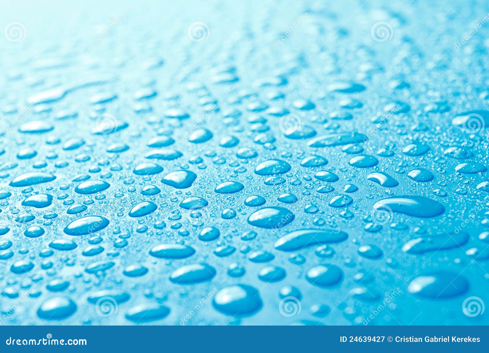 Close-up of Fresh Water Drops on Blue Surface Stock Image - Image of ...