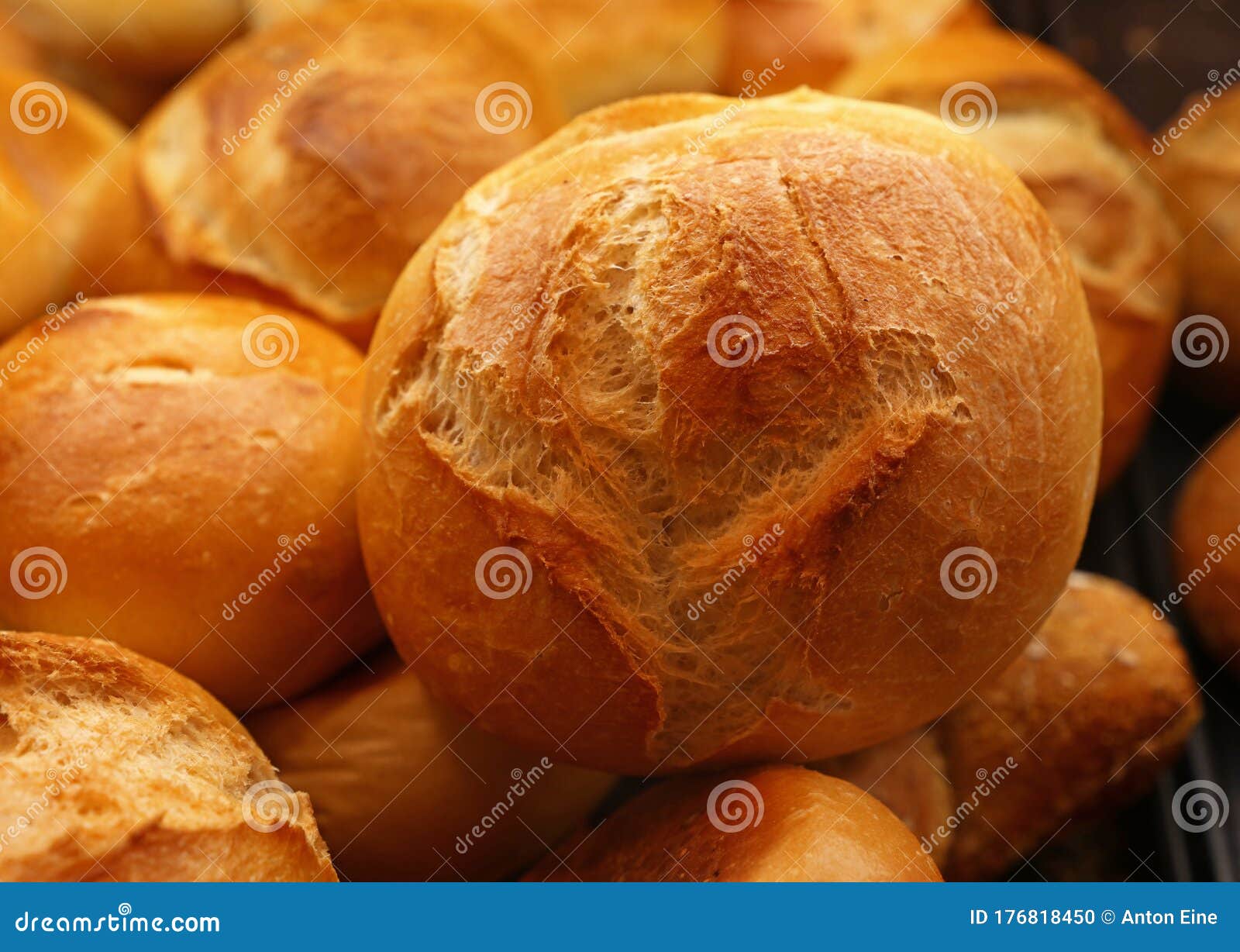 Close Up Fresh Wheat Bread Buns on Retail Display Stock Photo - Image ...