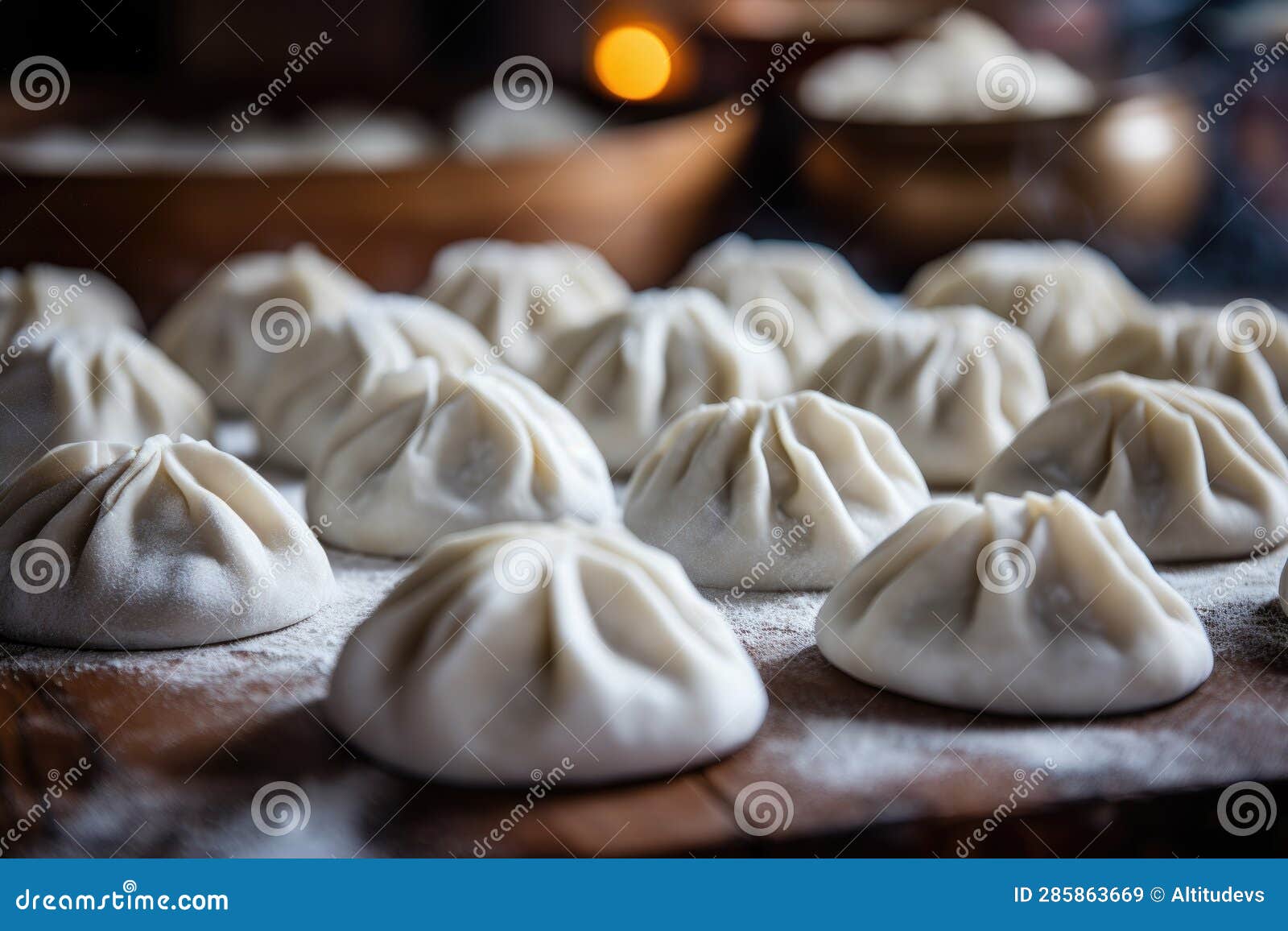 Close-up of Freshly Made Dumplings on a Floured Surface Stock Image ...