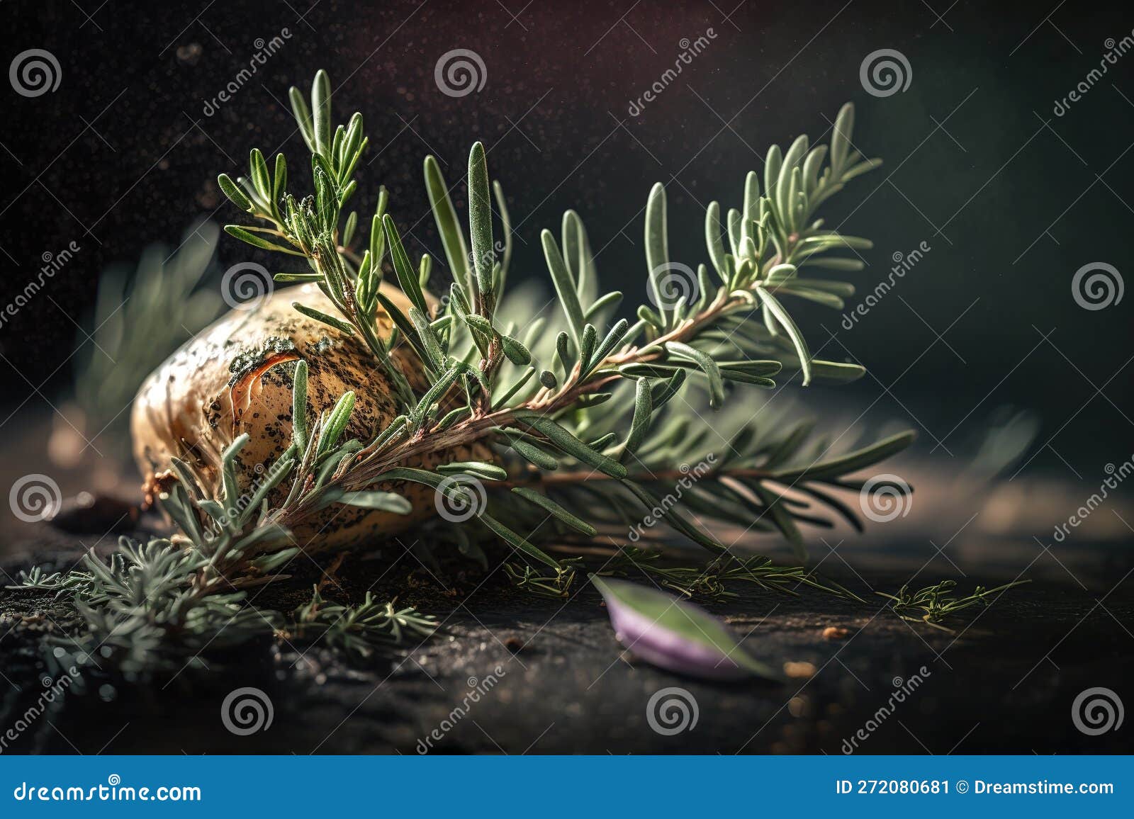 Close Up of Freshly Picked Rosemary . Dark Background Stock ...